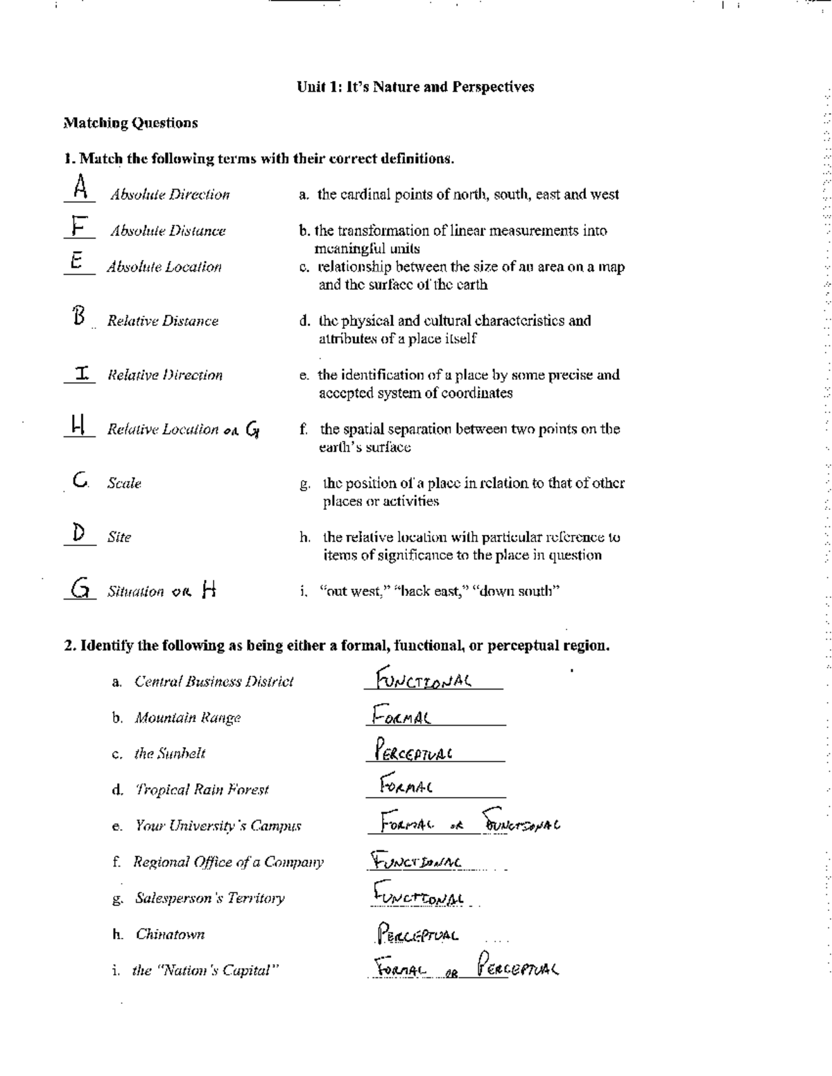 Aphug Semester 1 Packet with Answers - Unit 1: Nature and Perspectives ...
