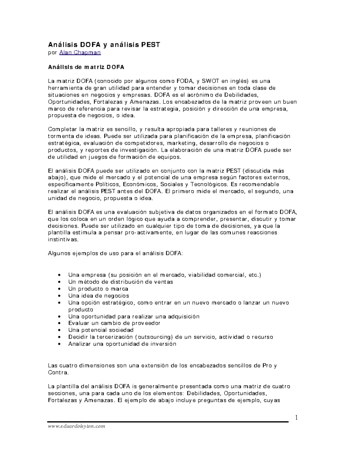 Analisis DOFA y analisis PEST - An á lisis D OFA y a ná lisis PEST por ...