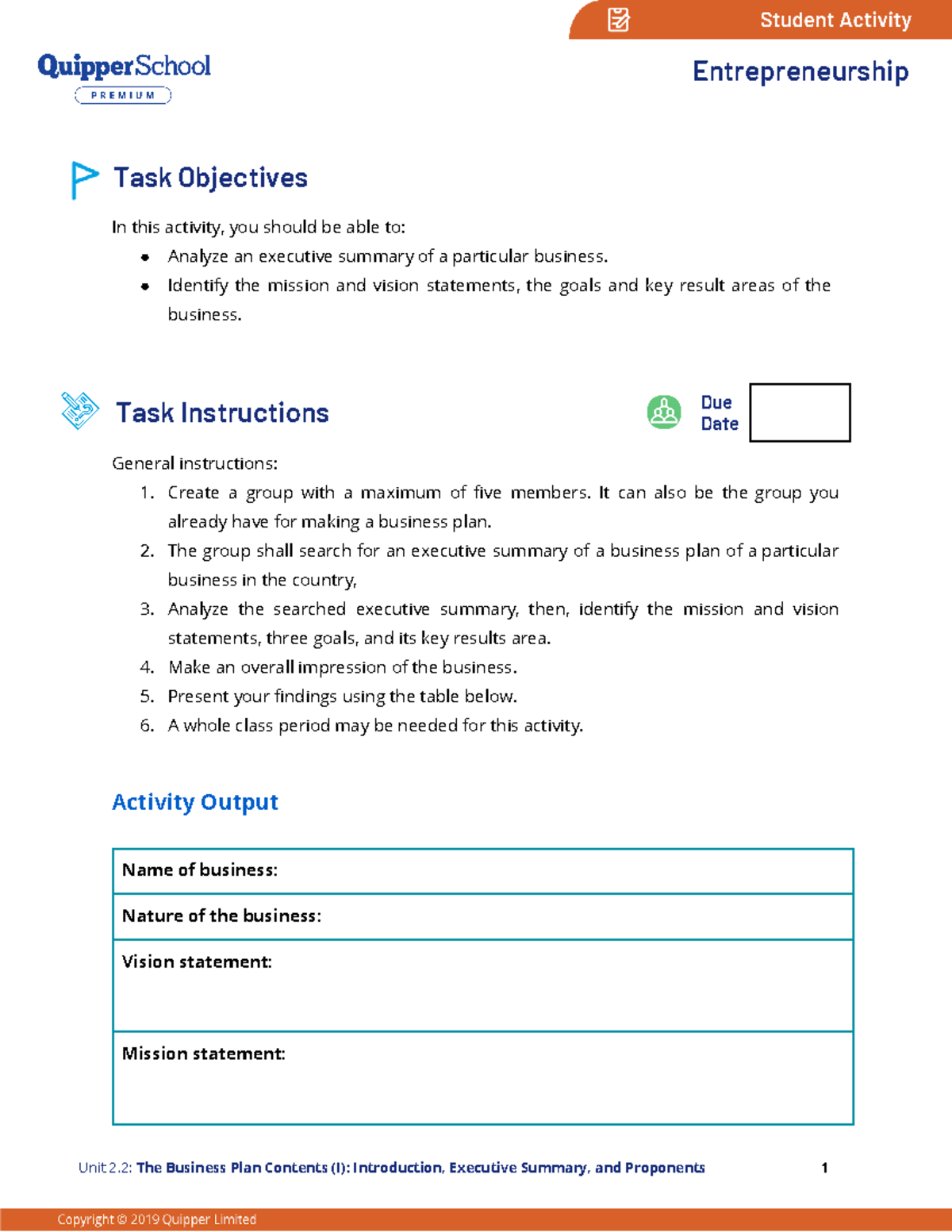 ENT SA1 Unit2 Lesson 2 Final - Entrepreneurship Task Objectives In this ...