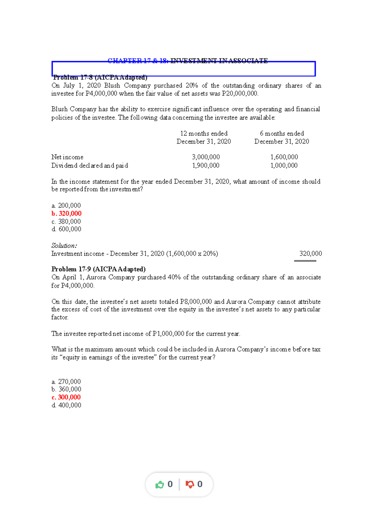 Investment in Associate - Problem 17-8 (AICPA Adapted) On July 1, 2020 ...