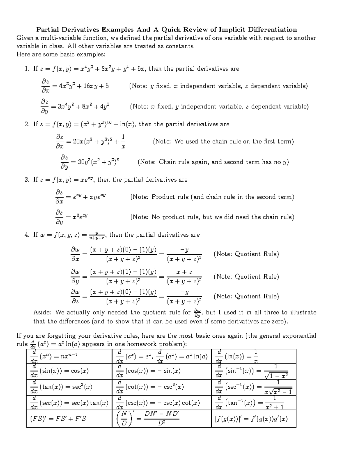 Partial Derivatives Practice - Partial Derivatives Examples And A Quick ...