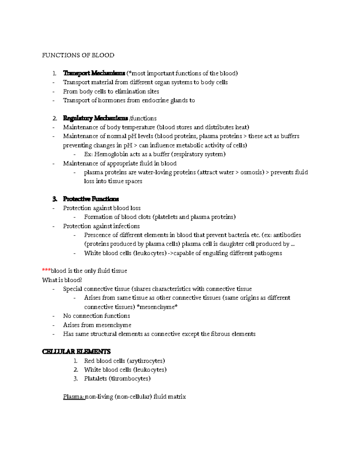 Ch. 17 Blood - Notes cover chapter 17. - FUNCTIONS OF BLOOD Transport ...