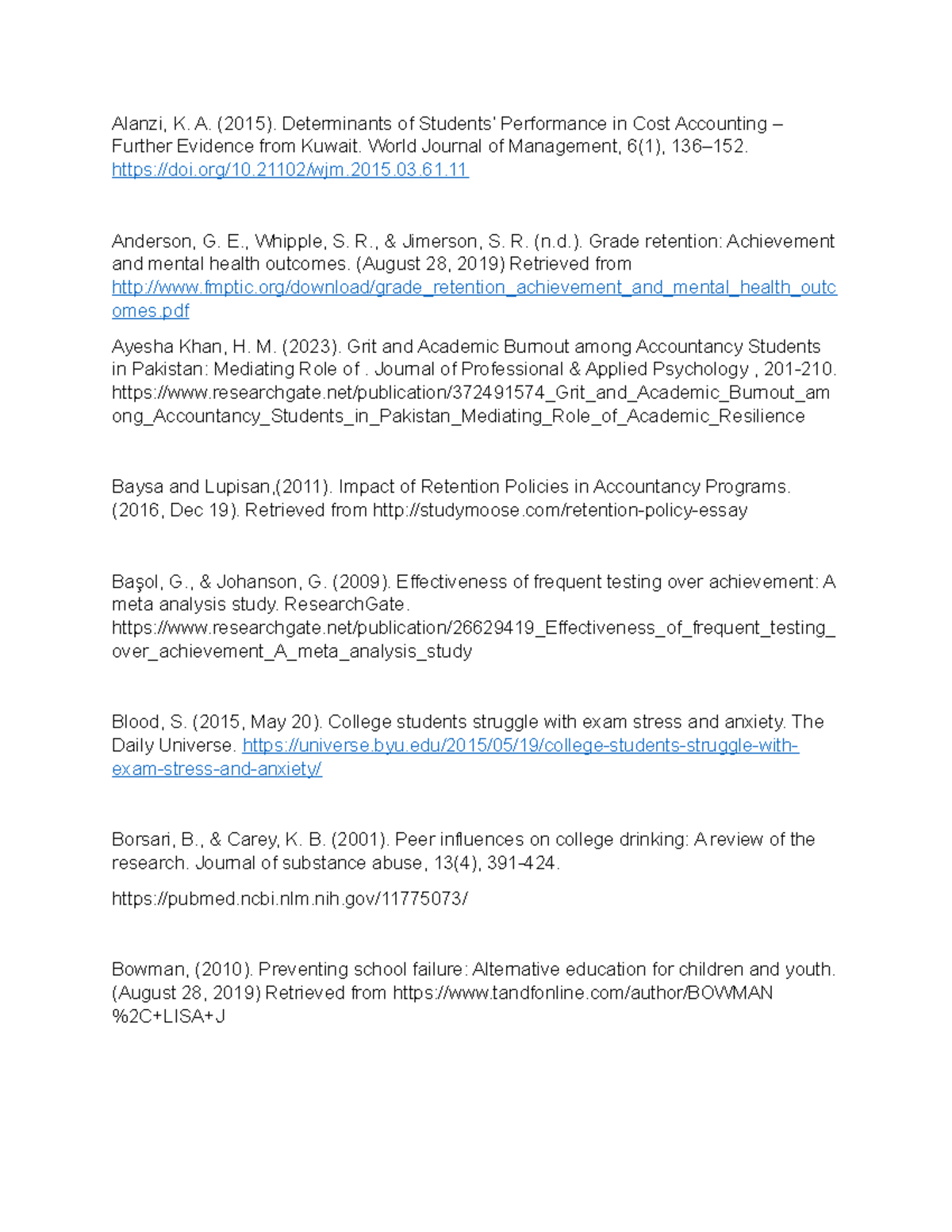 References - Alanzi, K. A. (2015). Determinants of Students ...