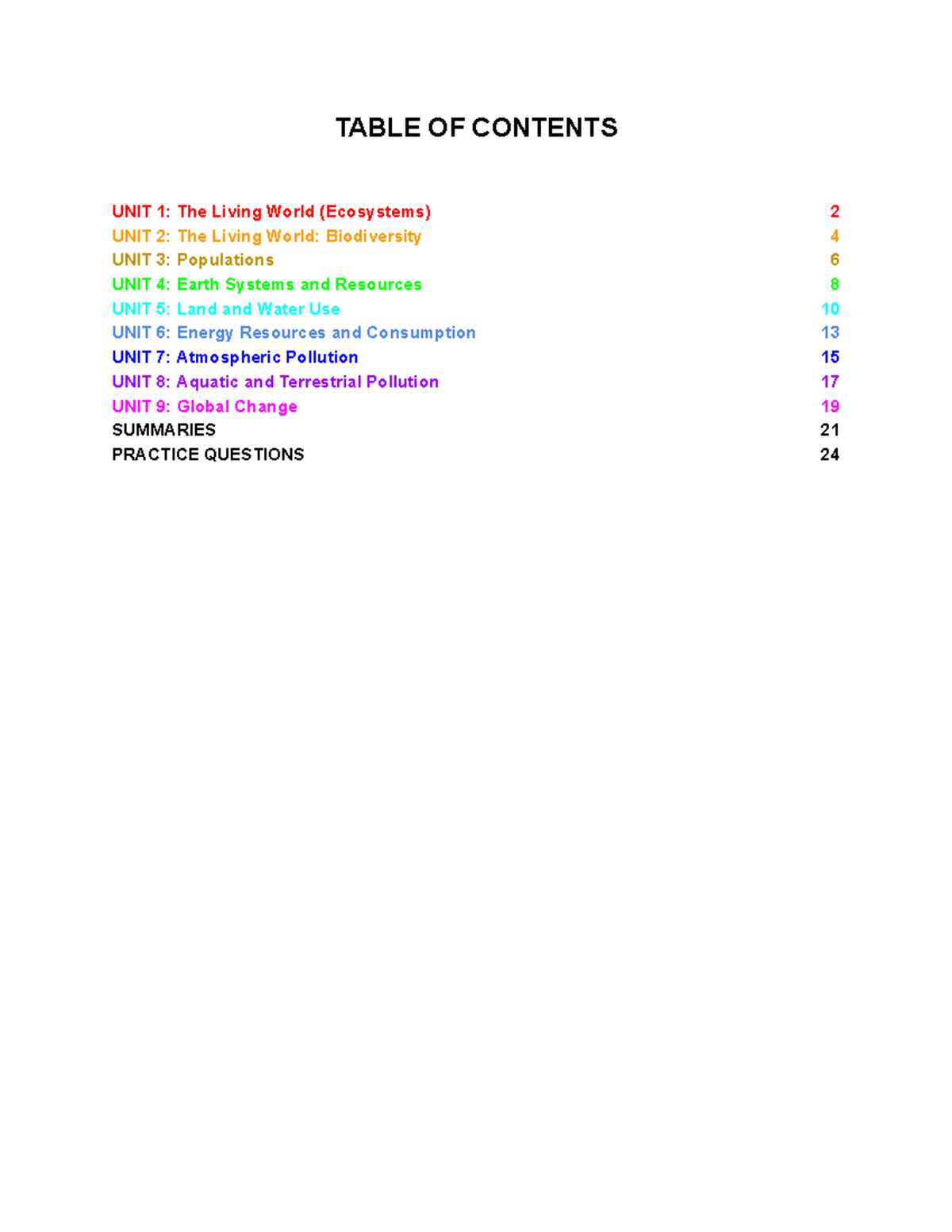 APES Review (entire) - TABLE OF CONTENTS UNIT 1: The Living World ...