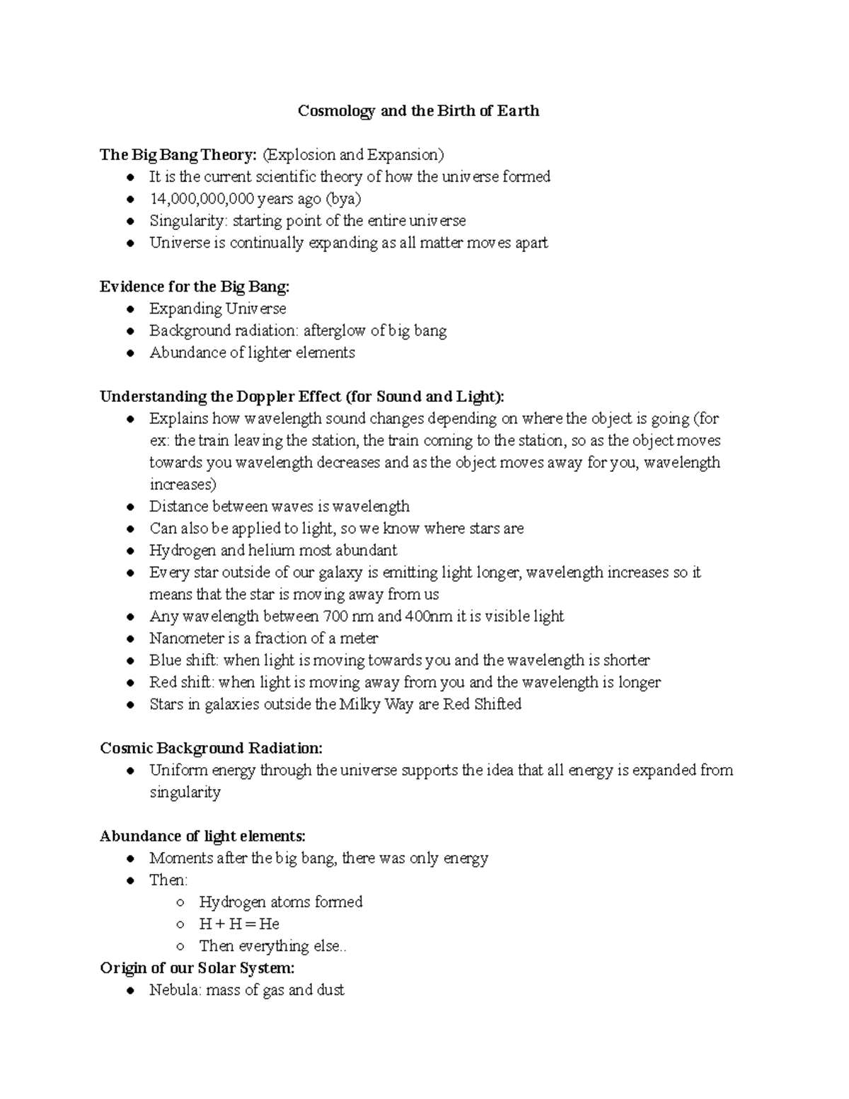 General Geology Notes 8 28 17 - Cosmology and the Birth of Earth The ...