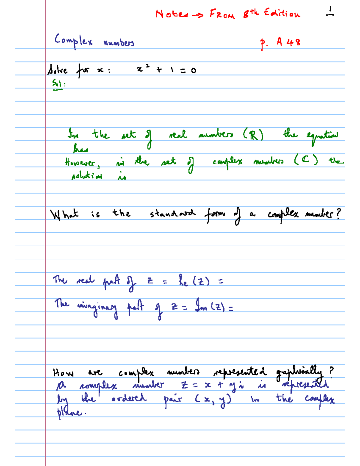 28 to 30 Complex numbers - Notes FROM 8th Edition 1 Complex numbers P ...