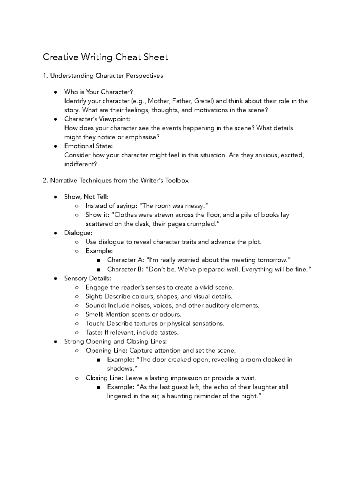 Creative Writing Cheat Sheet - Creative Writing Cheat Sheet ...