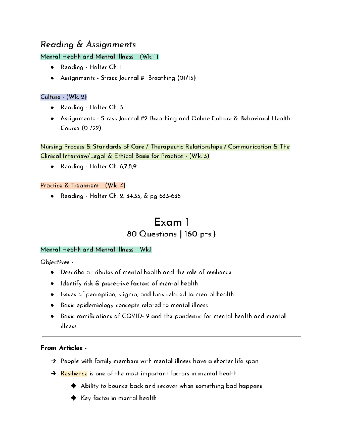 Mental Health Exam #1 - Reading & Assignments Mental Health and Mental ...
