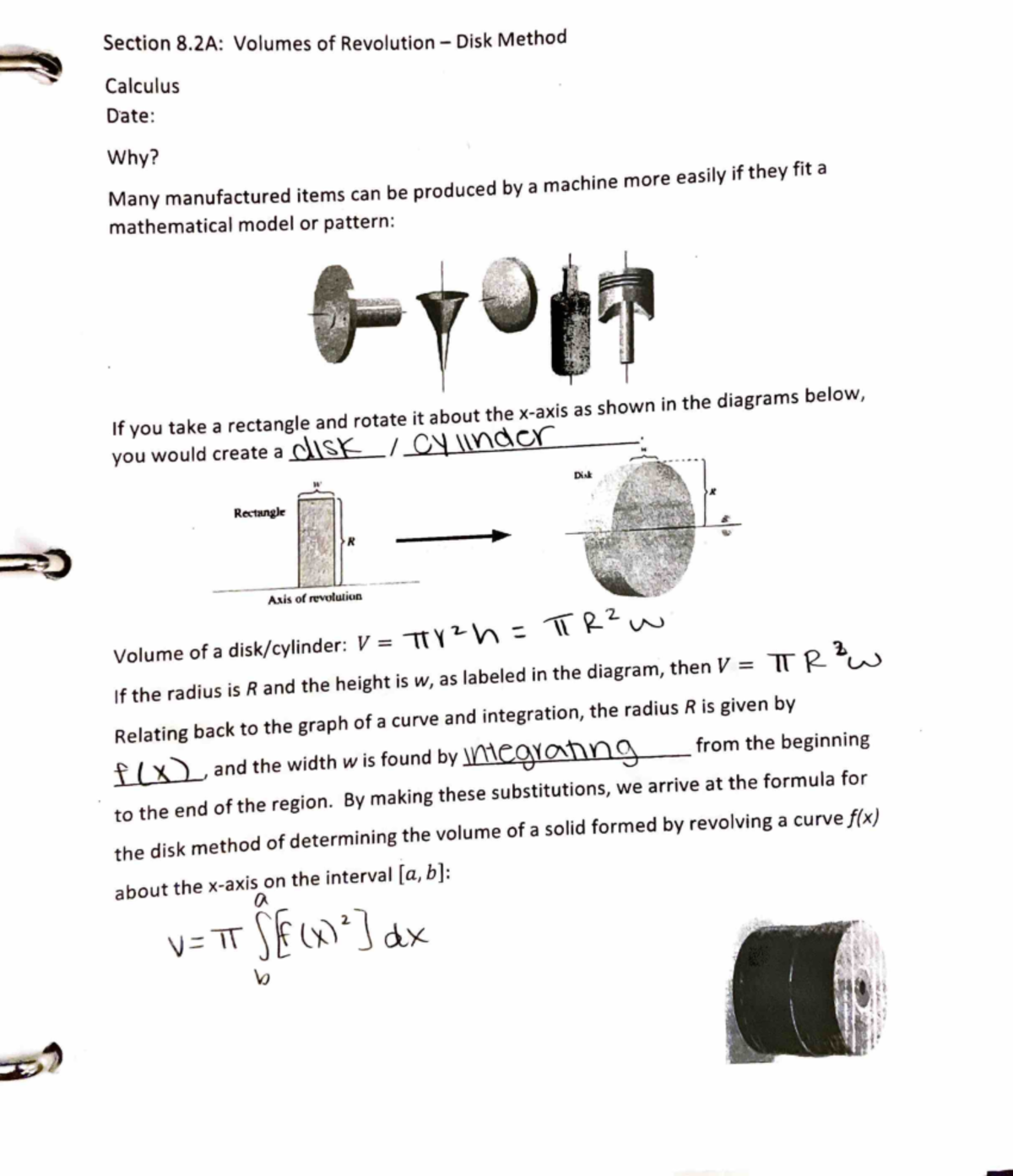 8.2: Volumes of revolution - disk method - Section 8·2 A: Volumes of ...