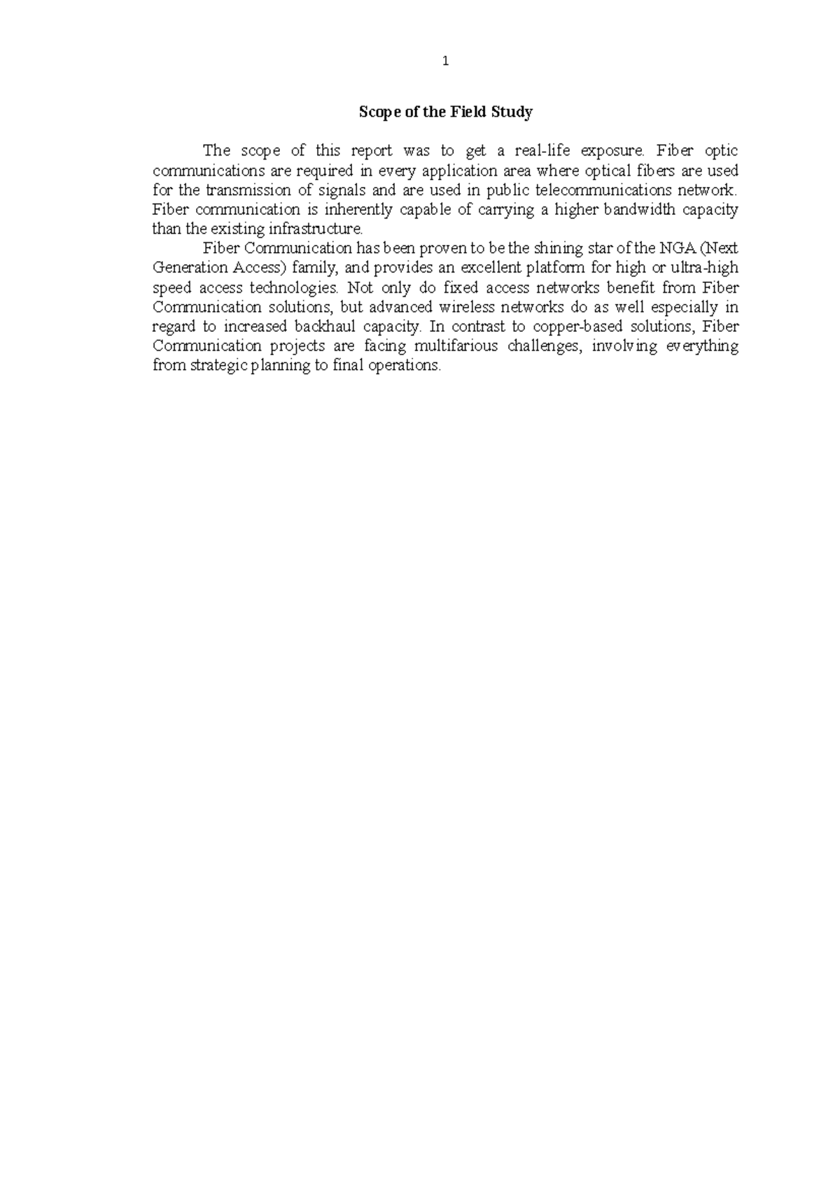 Internship Scope Of The Field Study The Scope Of This Report Was To