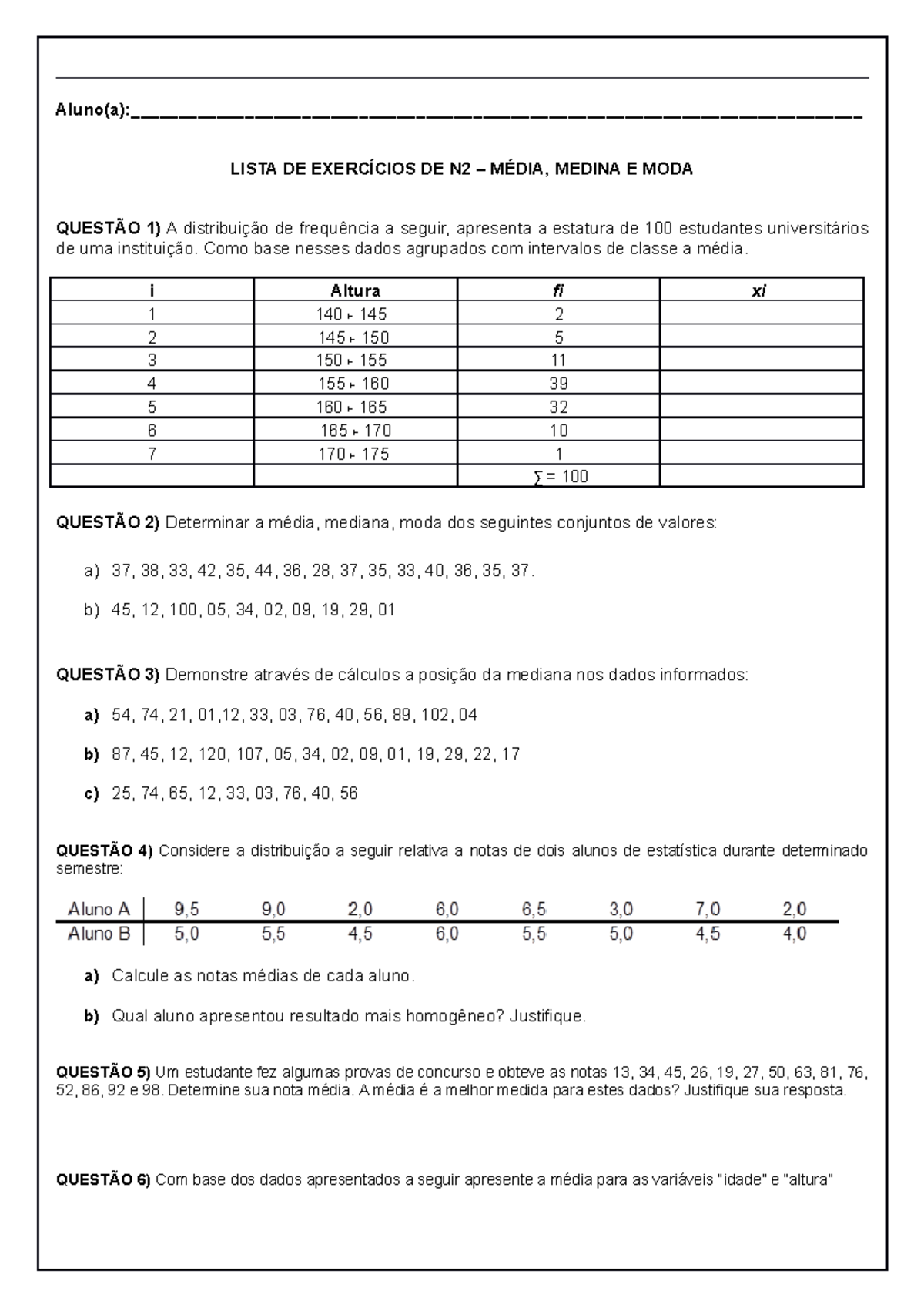 Exercícios De Estatística Descritiva Com Gabarito - FDPLEARN