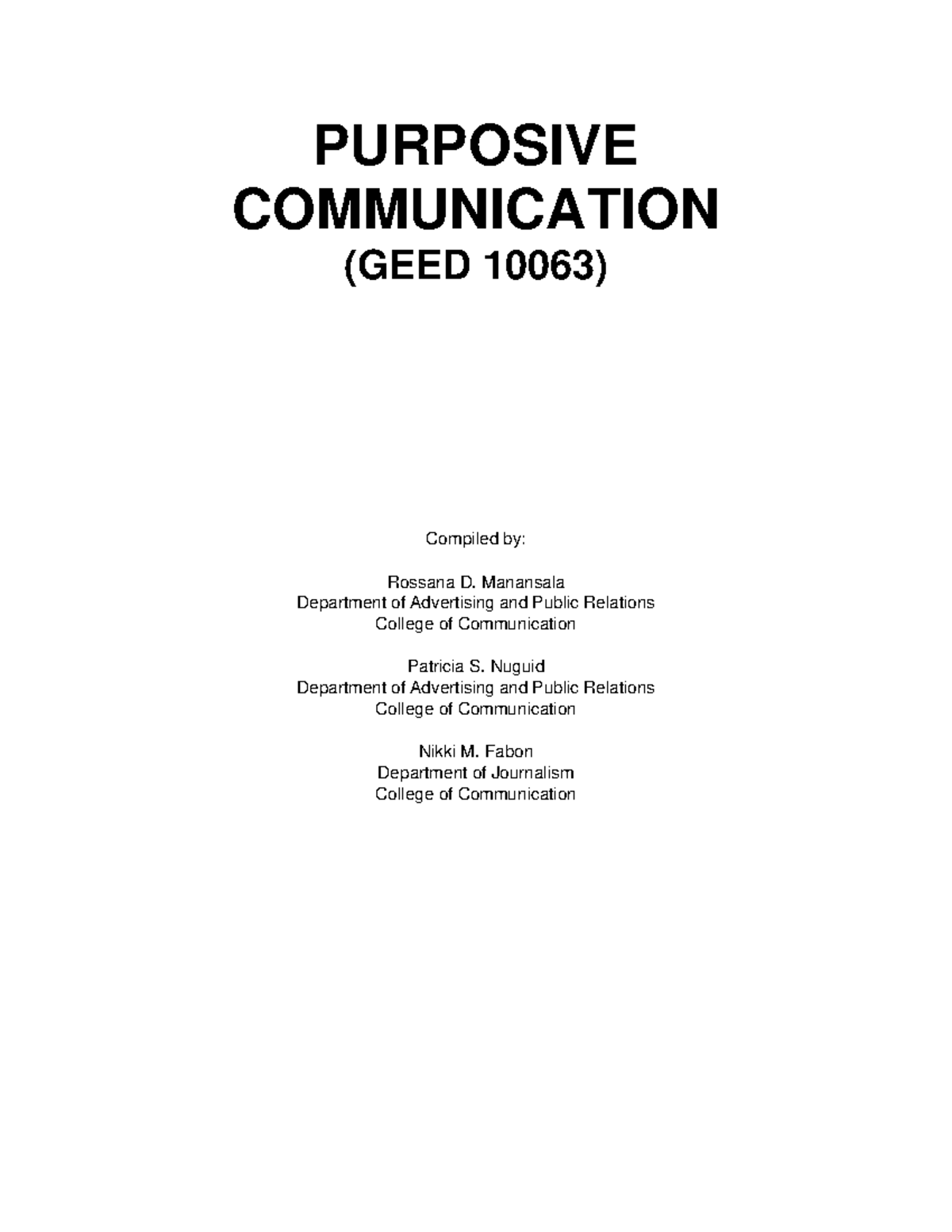 537 ok GEED 10063 Purposive Communication - PURPOSIVE COMMUNICATION (GEED 10063) Compiled by ...