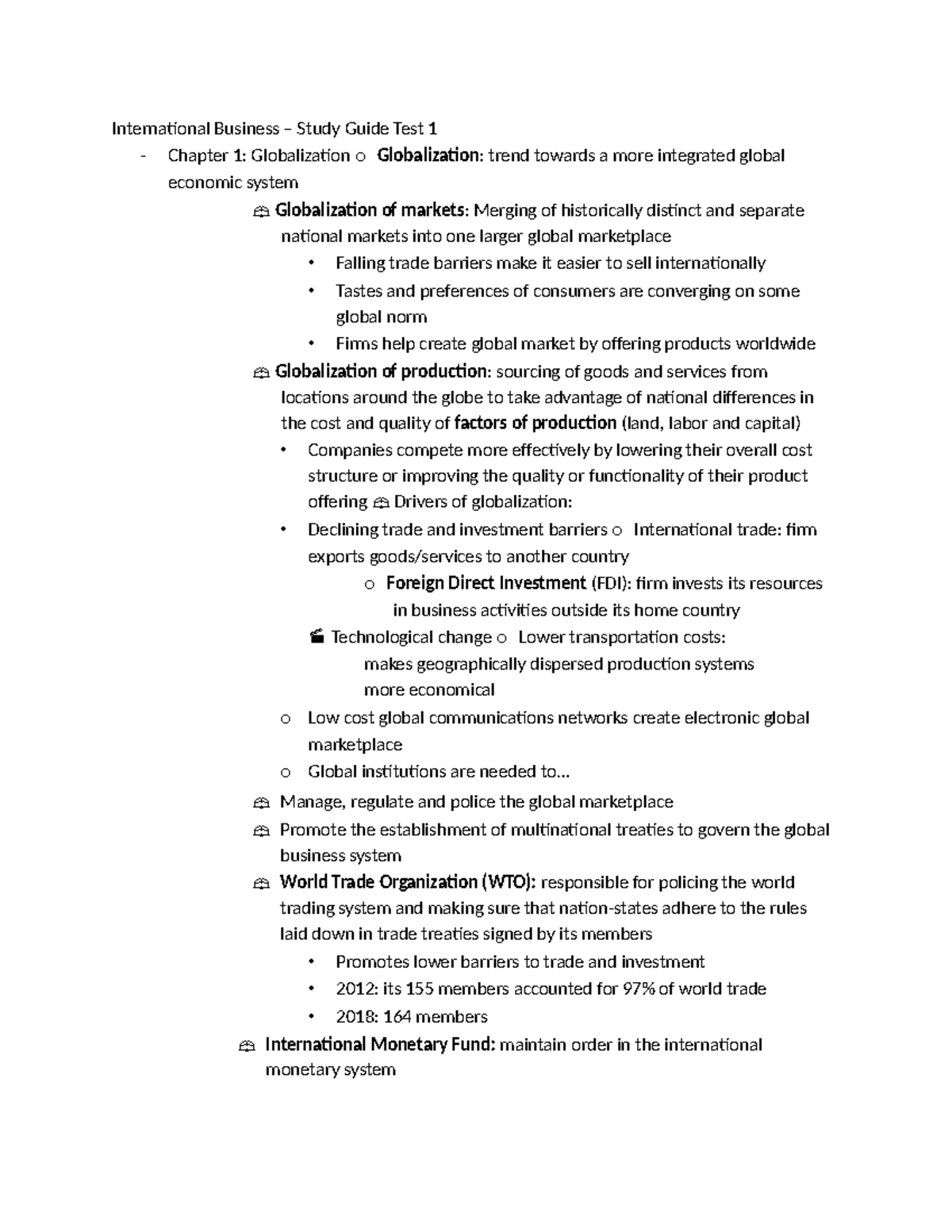 Test 1 Study Guide - Summary International Business And Global Social ...