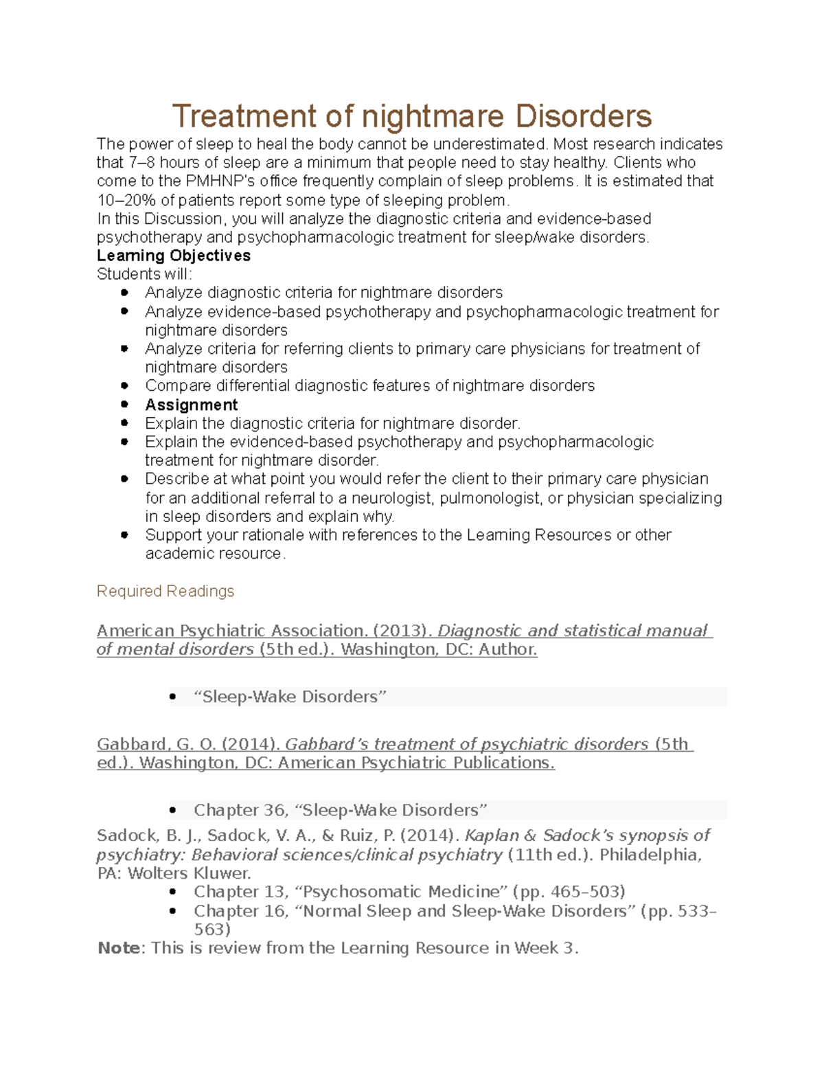 Treatment of nightmare Disorders - Most research indicates that 7–8 ...