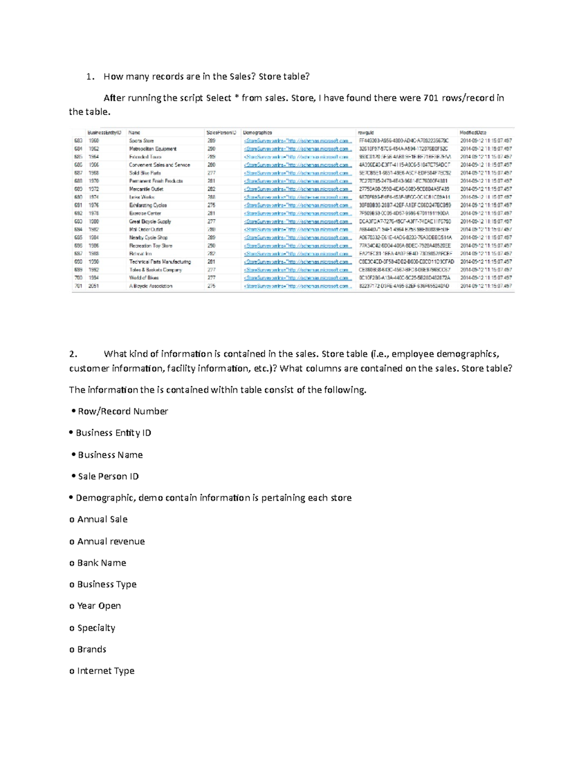 SQL Queries - program - How many records are in the Sales? Store table ...