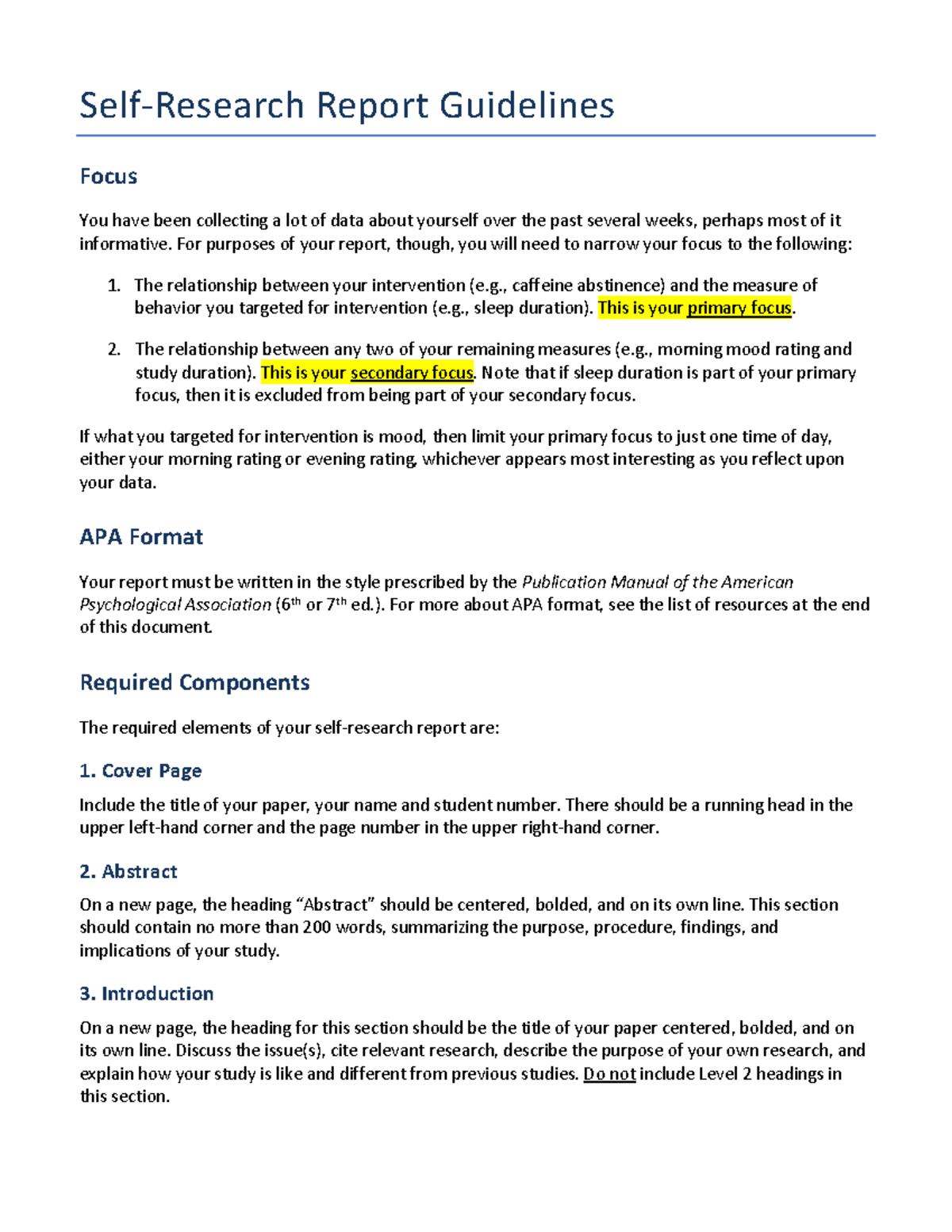 Self-Research Report Guidelines - Self-Research Report Guidelines Focus ...