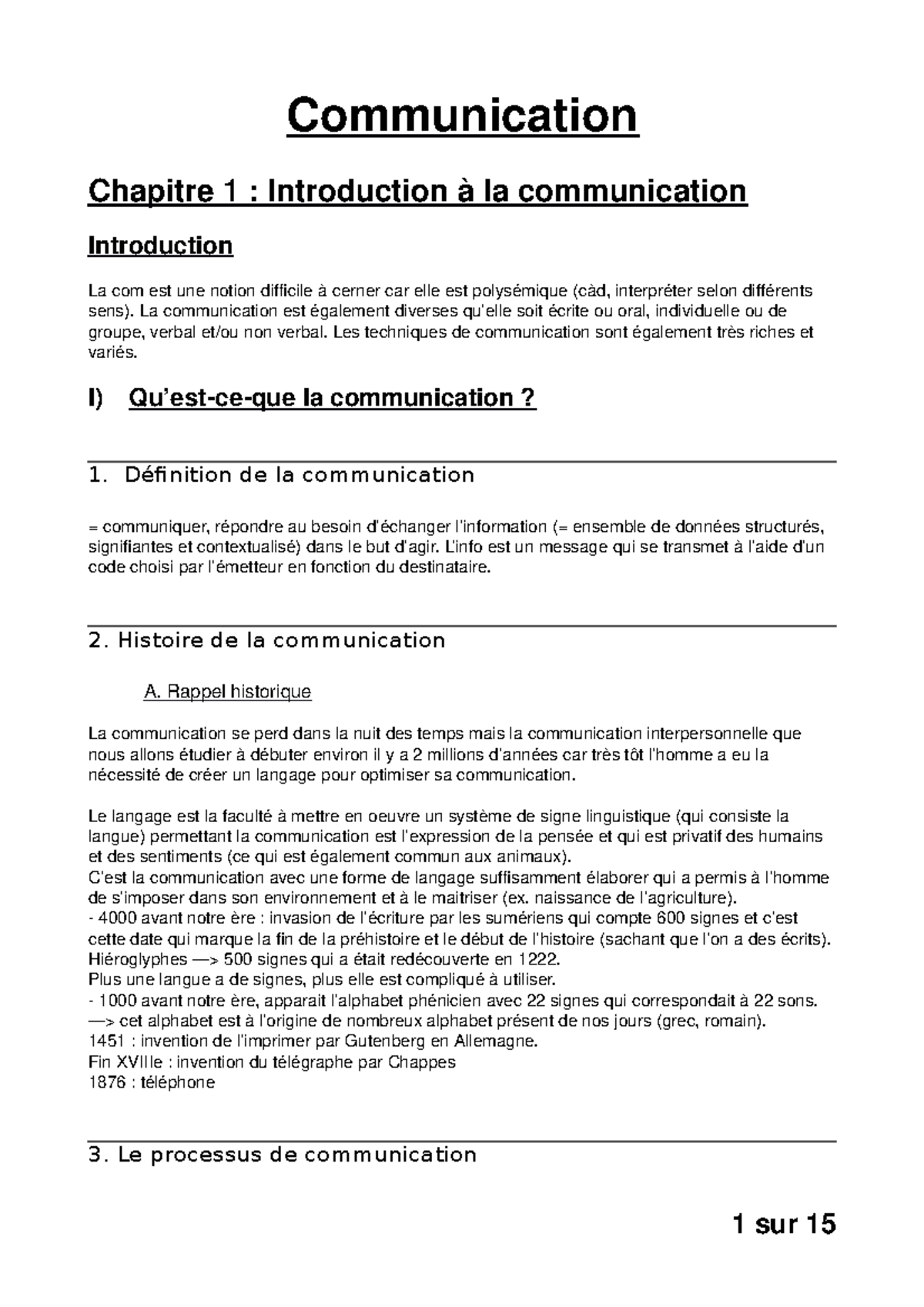 Cours - Communication - Communication Chapitre 1 : Introduction à la ...