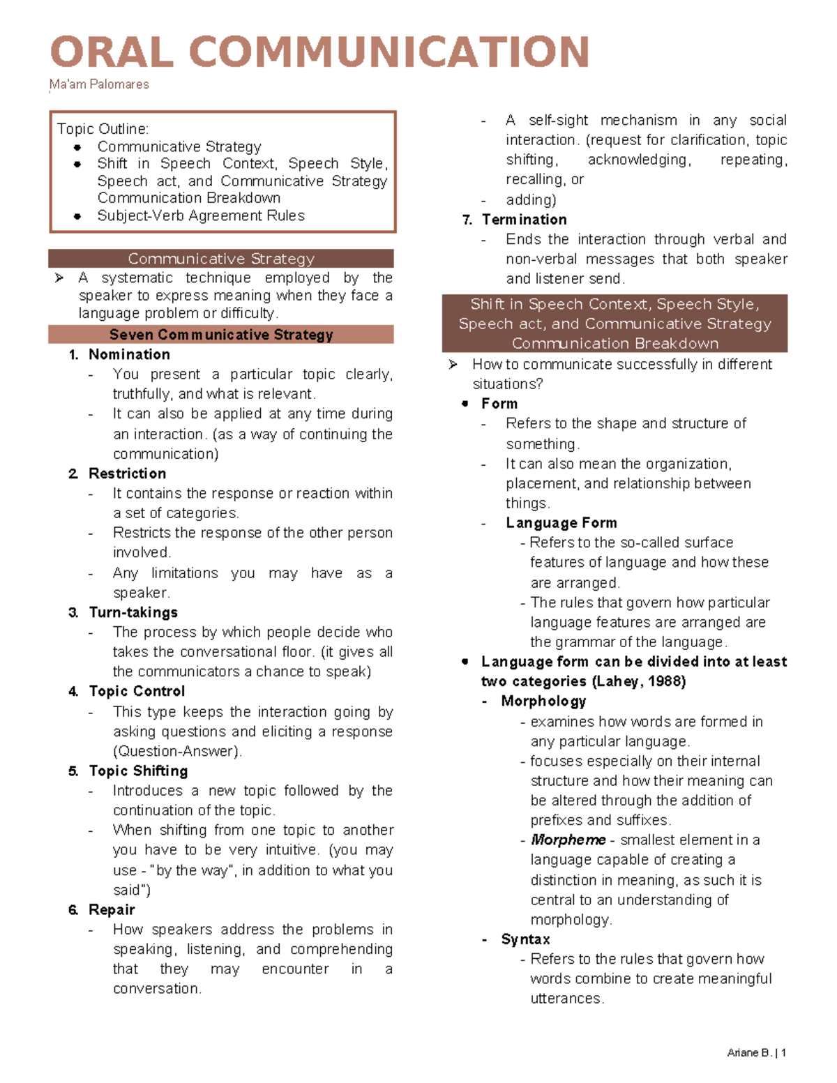 Oral Com Reviewer (Finals) - ORAL COMMUNICATION Ma’am Palomares Topic ...