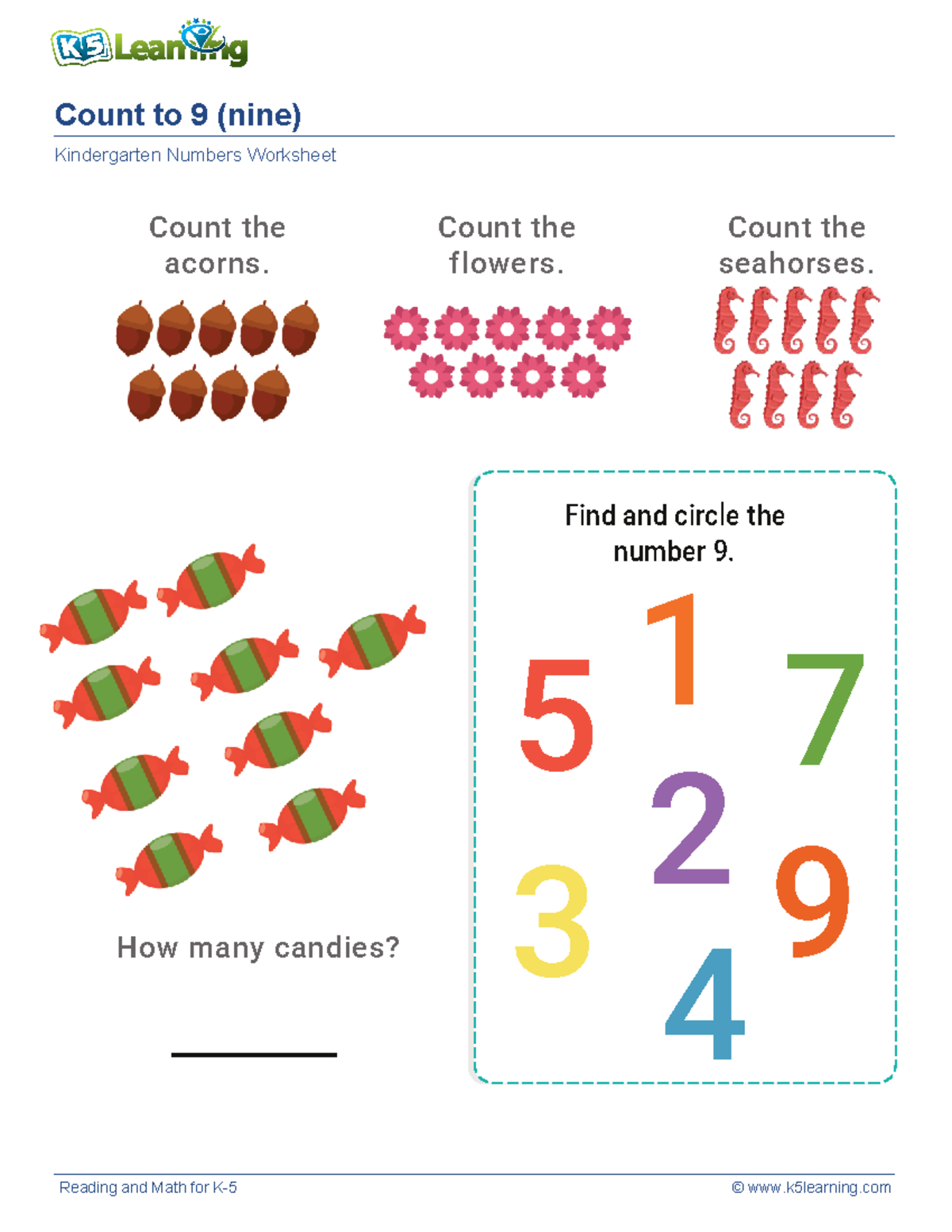 Count-to-9 - Activity - English-boys - Find and circle the number 9. 1 ...