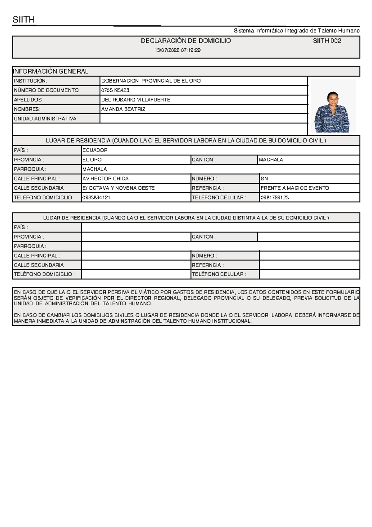 Formulario Siith 002 - Sistema Informático Integrado de Talento Humano ...