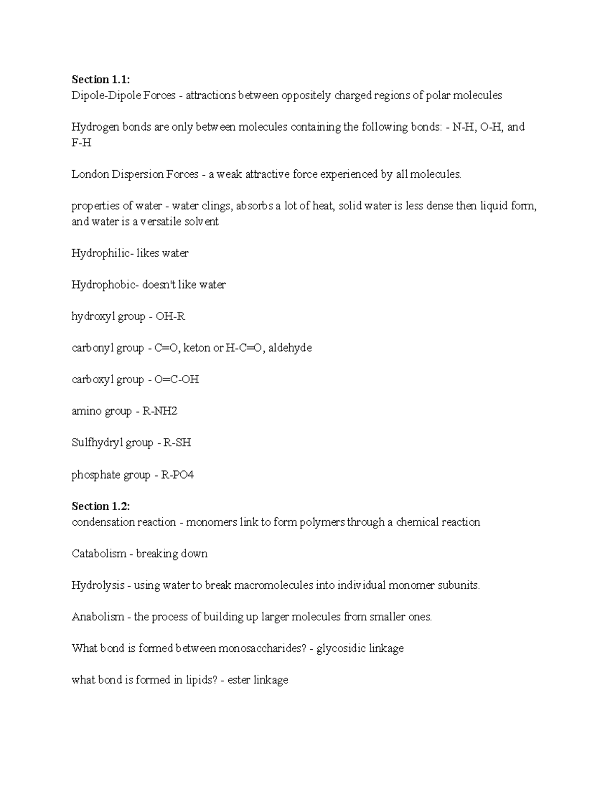 Bio exam - bio notes for grade 12 - Section 1: Dipole-Dipole Forces ...