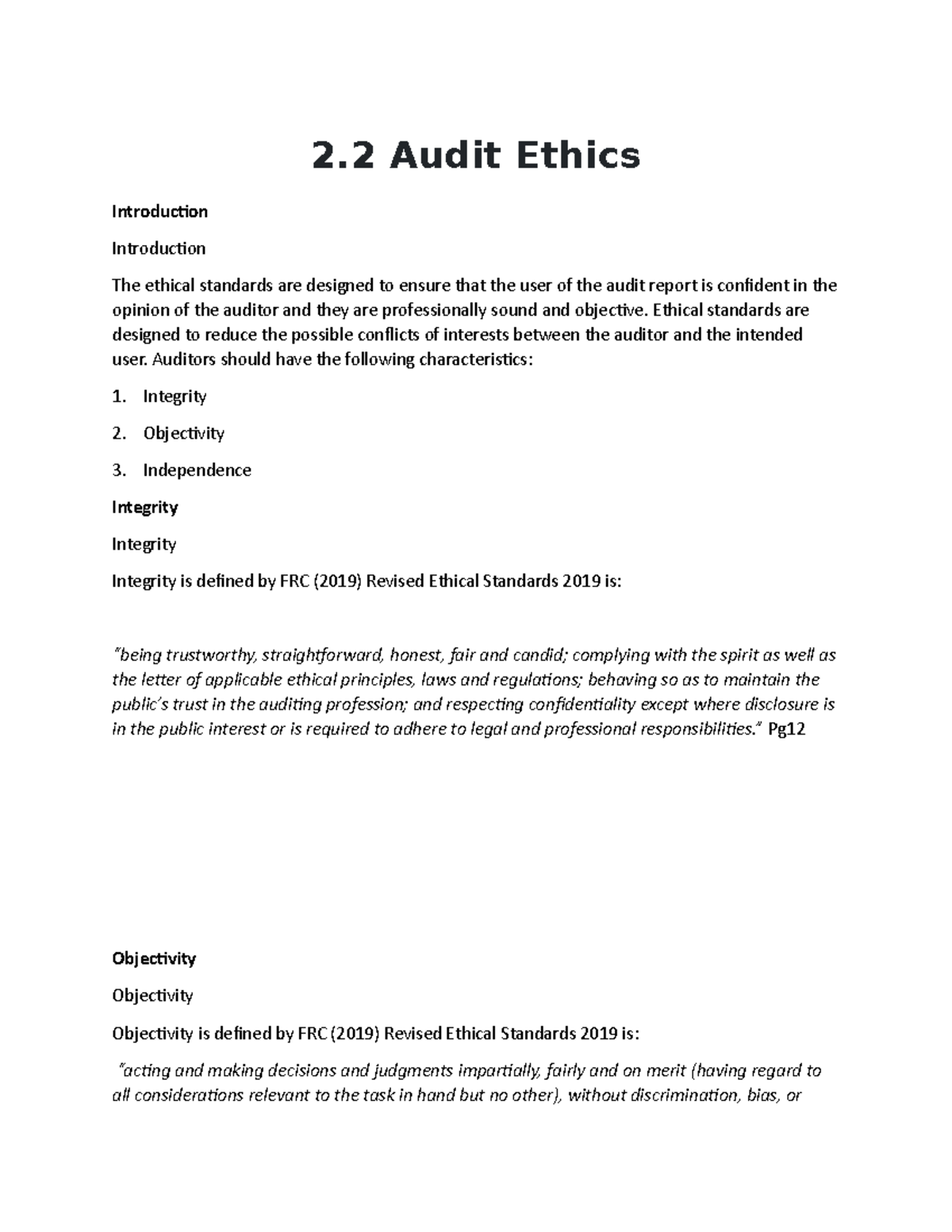 2.2 Audit Ethics - Lecture notes 1-4 - 2 Audit Ethics Introduction ...