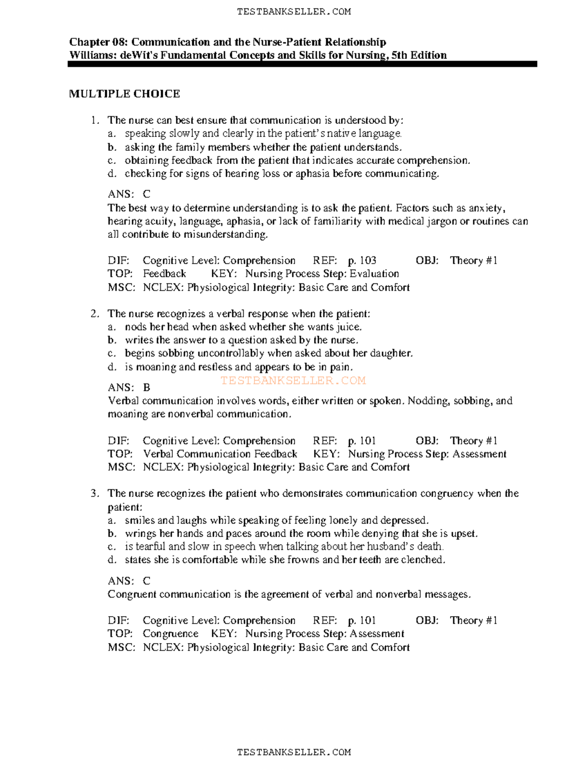 Chapter 08 Questions - TESTBANKSELLER Chapter 08: Communication and the ...