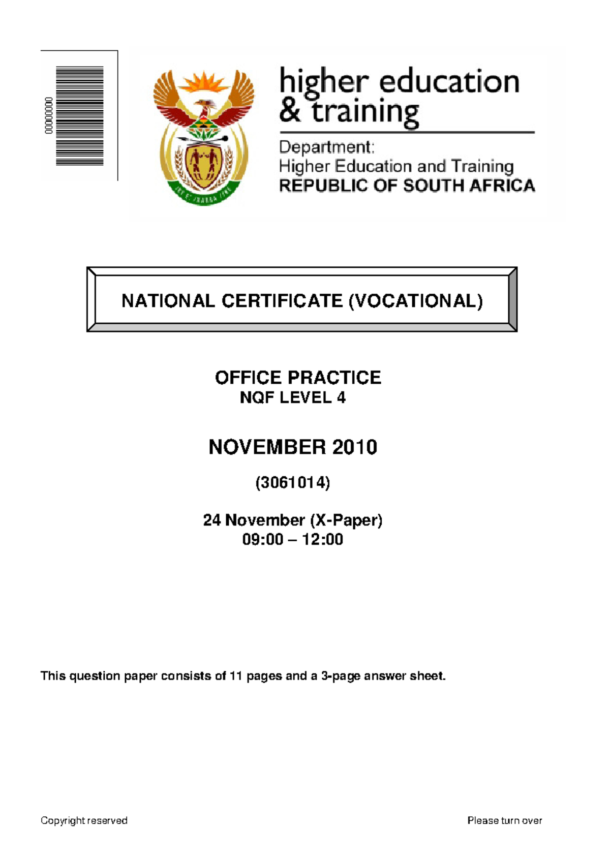NC(V) Office Practice Lvl4 Nov 2010 052602 - OFFICE PRACTICE NQF LEVEL ...