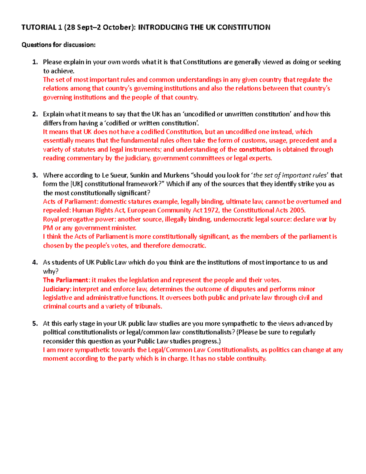 Public Law Tutorial Notes - TUTORIAL 1 (28 Sept–2 October): INTRODUCING ...