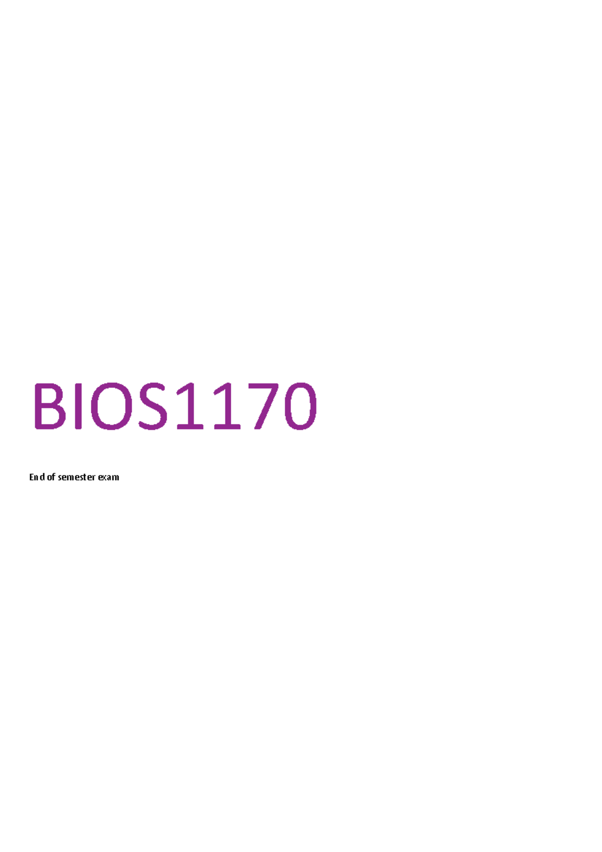 BIOS1170 end of sem - first year - BIOS End of semester exam URINARY SYSTEM FUNCTIONS ...