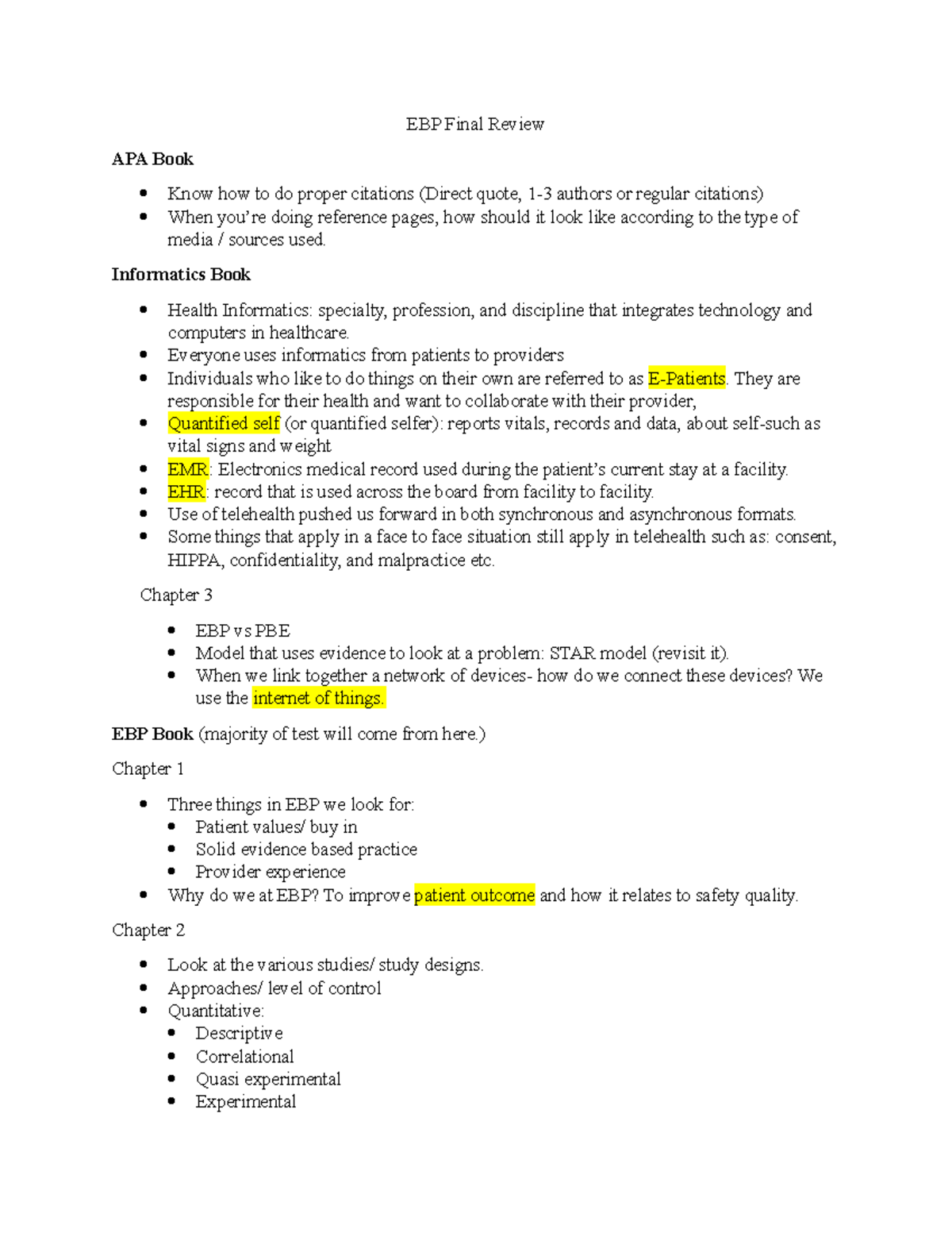 EBP Final Review - EBP Final Review APA Book Know how to do proper ...
