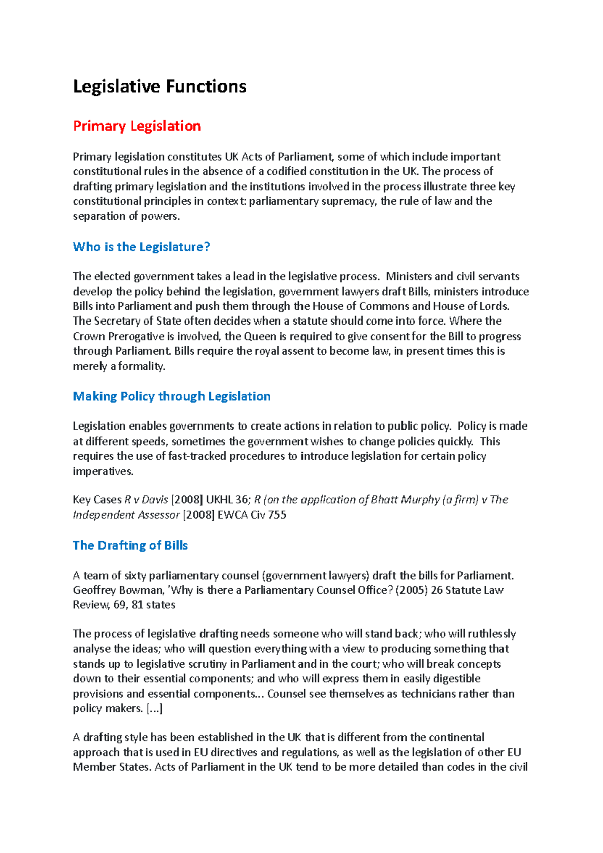 Legislative Functions - Legislative Functions Primary Legislation ...
