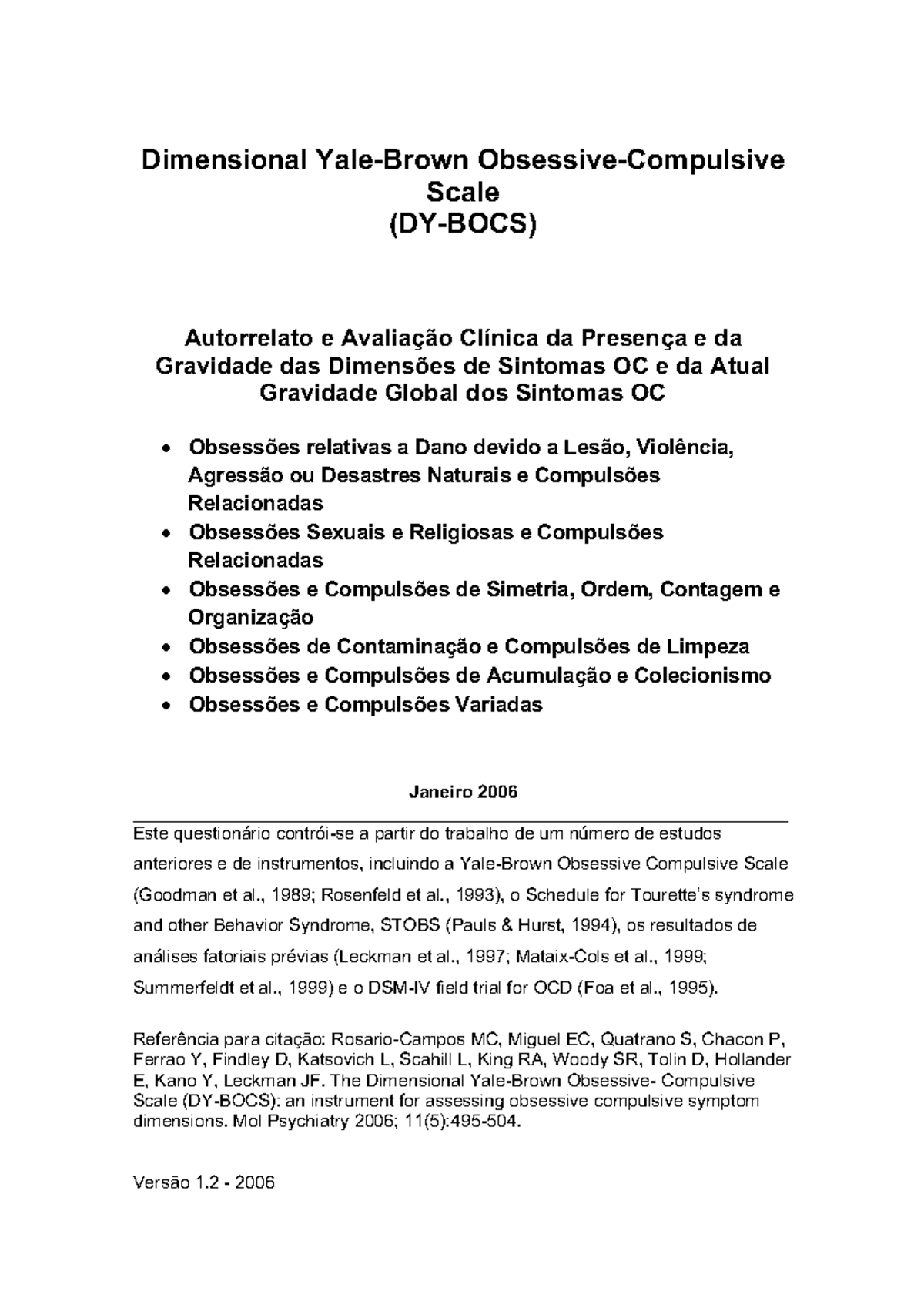 DY-BOCS 1 - DY BOCS - Dimensional Yale-Brown Obsessive-Compulsive Scale ...