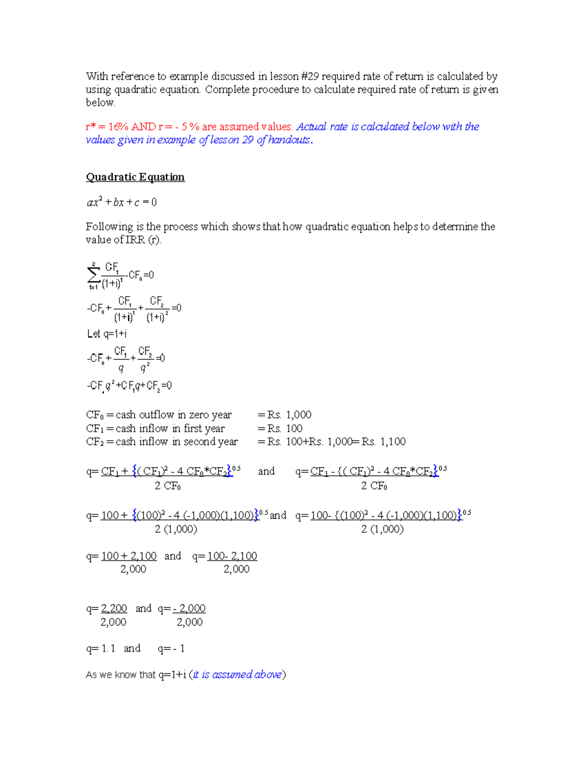 IRR calculation - IRR calculaiton - With reference to example discussed ...
