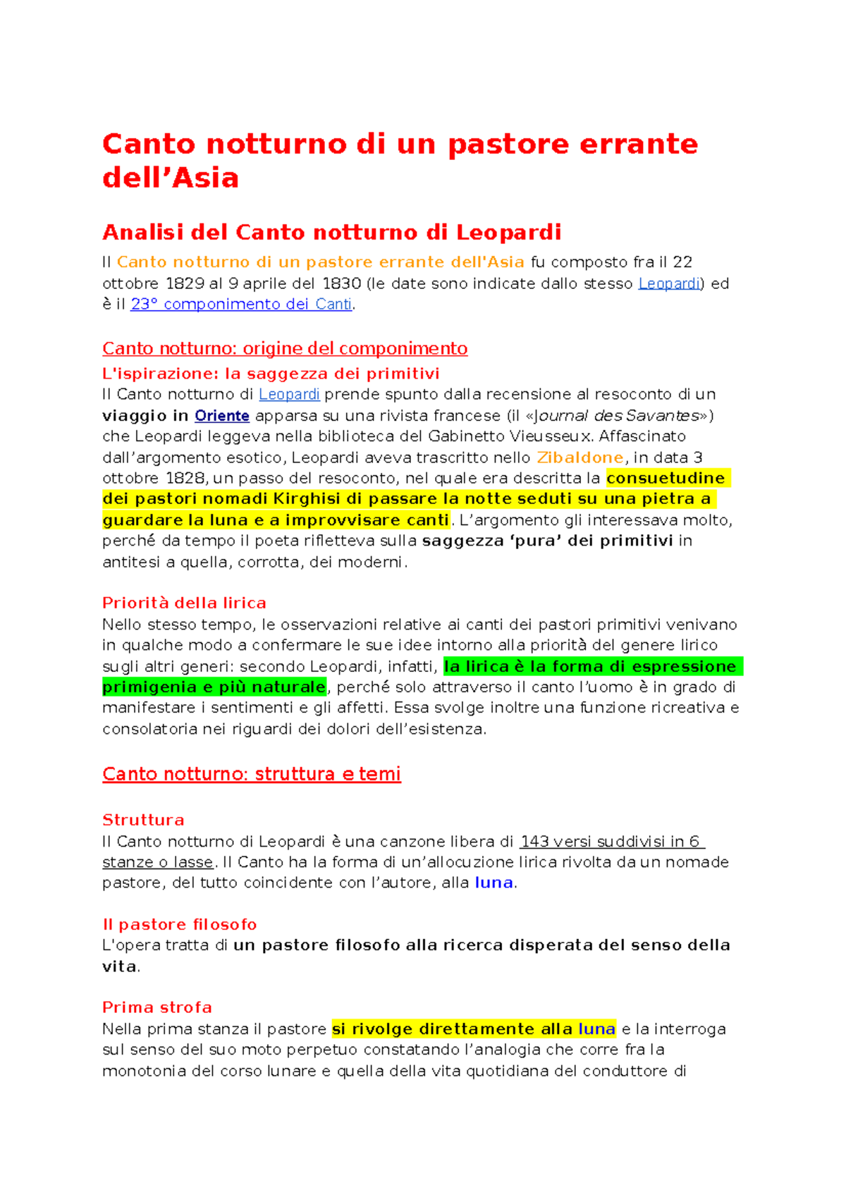 Canto notturno di un pastore errante dell’Asia-Leopardi - Canto notturno di un pastore errante ...