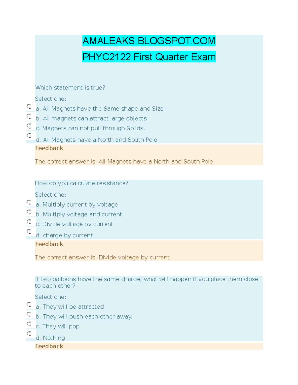 [ Amaleaks. Blogspot.COM] PHYC2122 First Quarter Exam - AMALEAKS ...