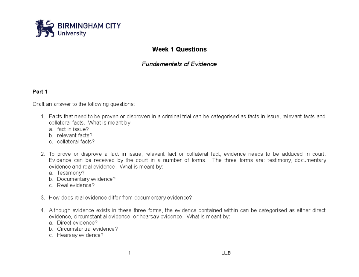 Preparation Questions Week 1 - Week 1 Questions Fundamentals of ...