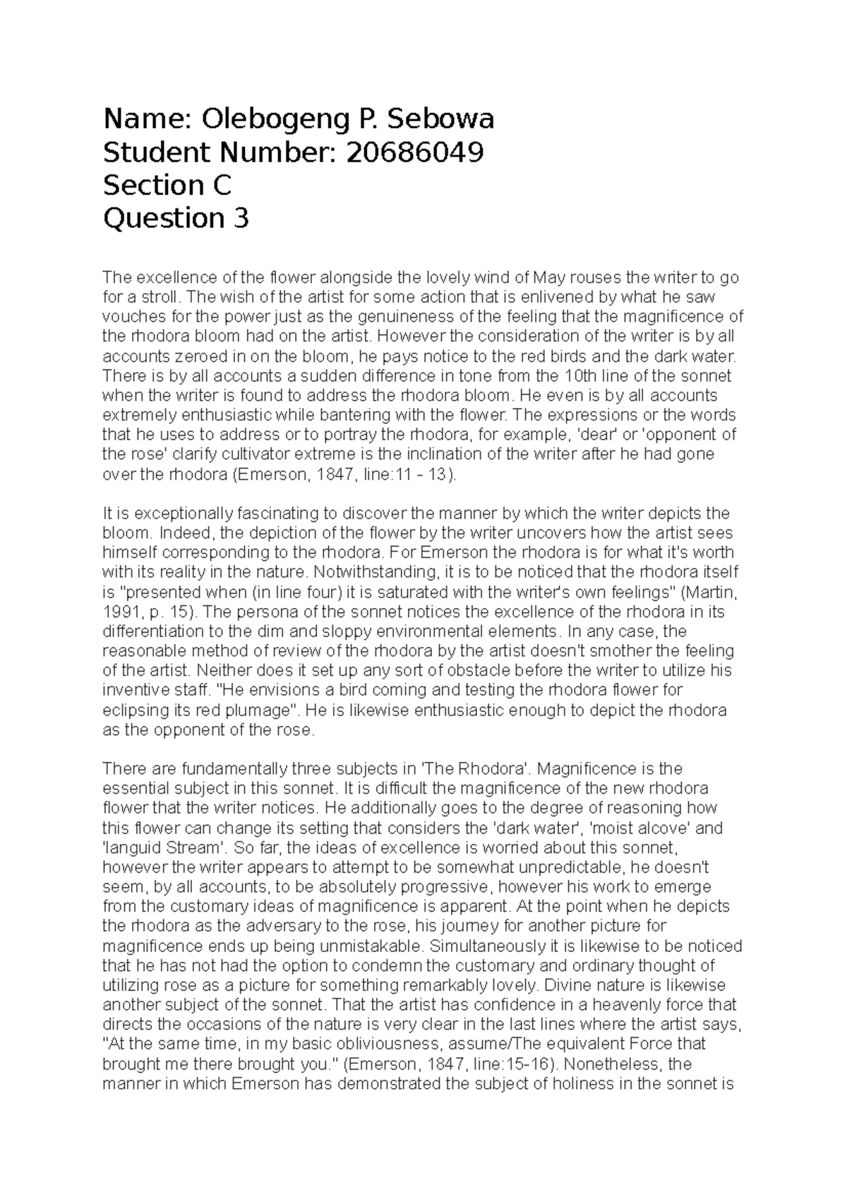 English Examination Essay Poetry Test Analyzation - Name: Olebogeng P ...