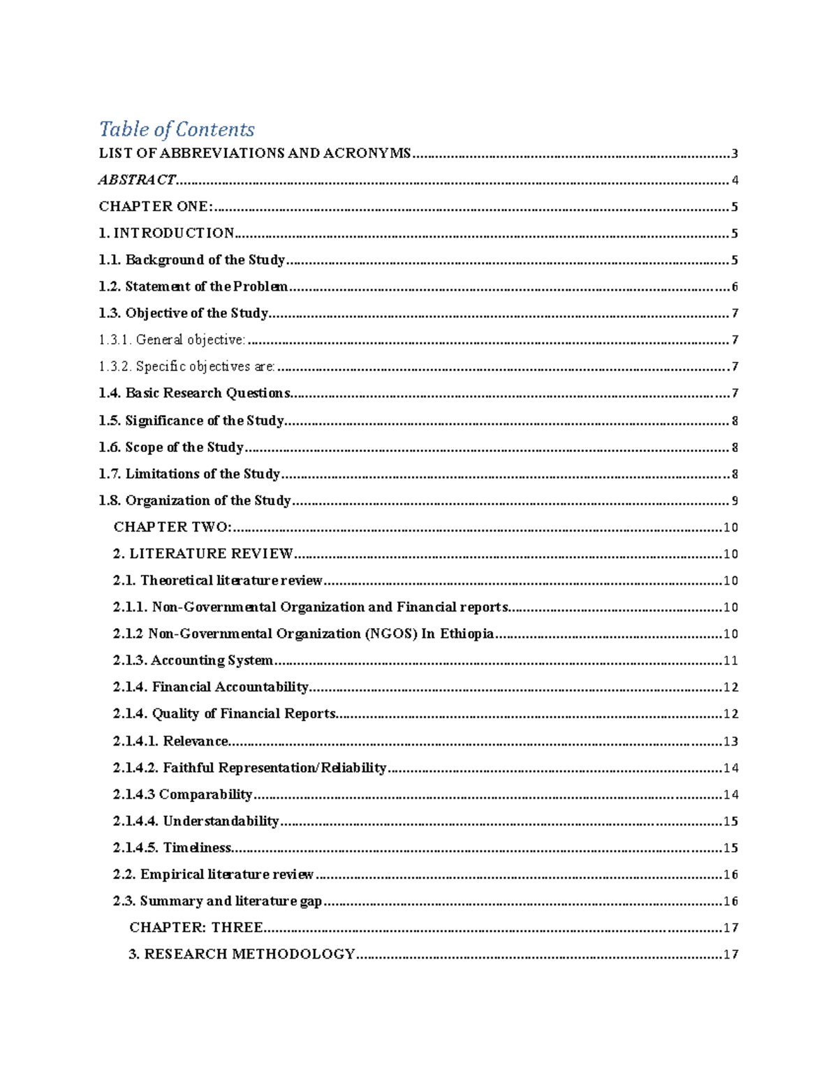 Final research proposal 11 - Table of Contents LIST OF ABBREVIATIONS ...