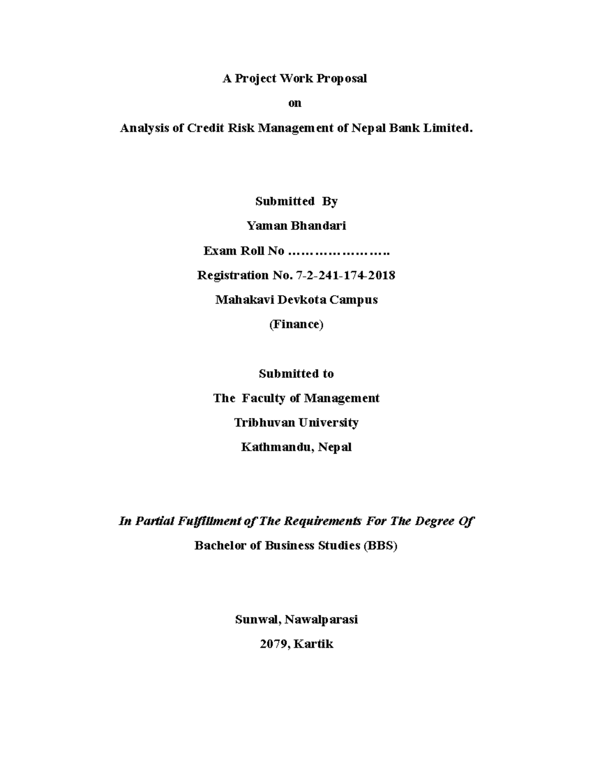 4. final Proposal on Credit Risk Management of Nepal Bank Limited Yaman ...