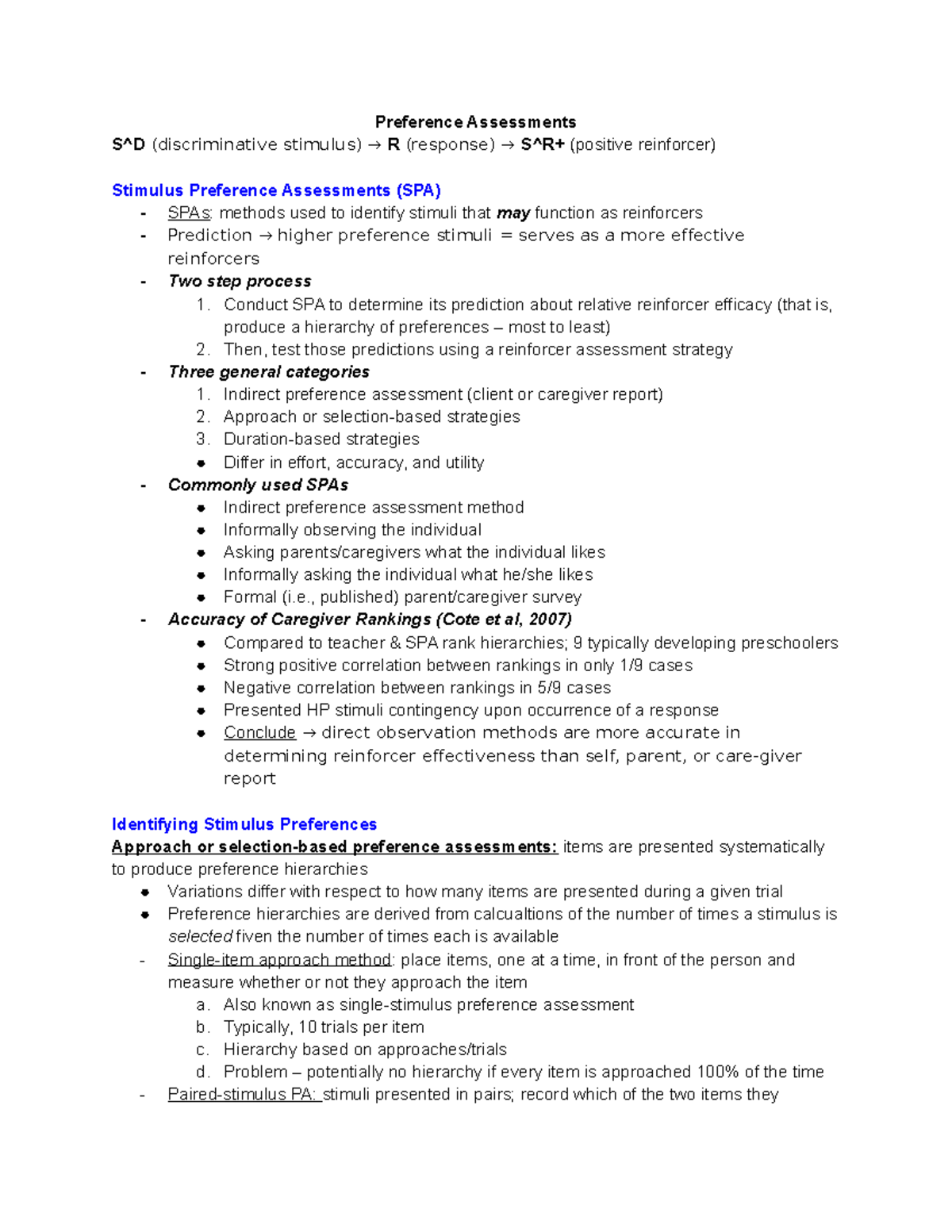 Preference and Reinforcer Assessment - Preference Assessments S^D ...