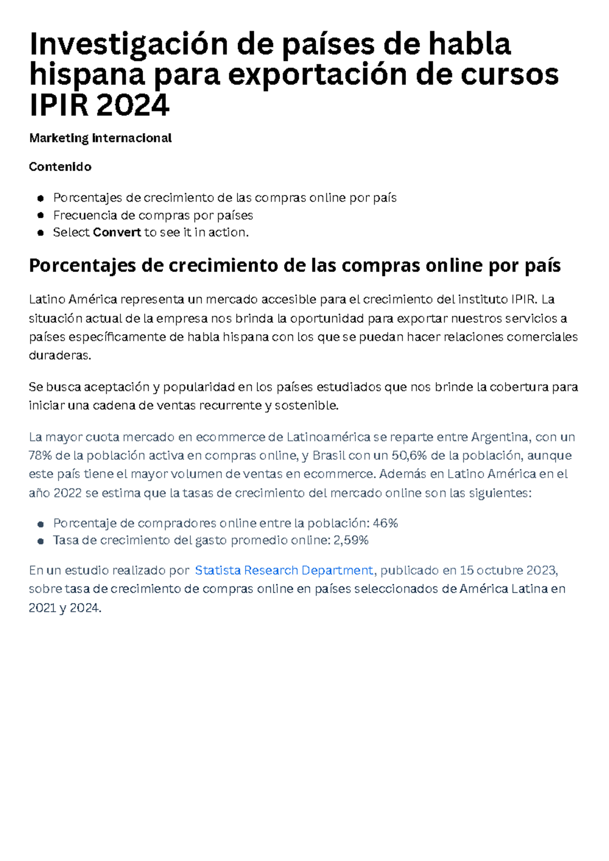 Investigación de países de habla hispana para exportación de cursos ...