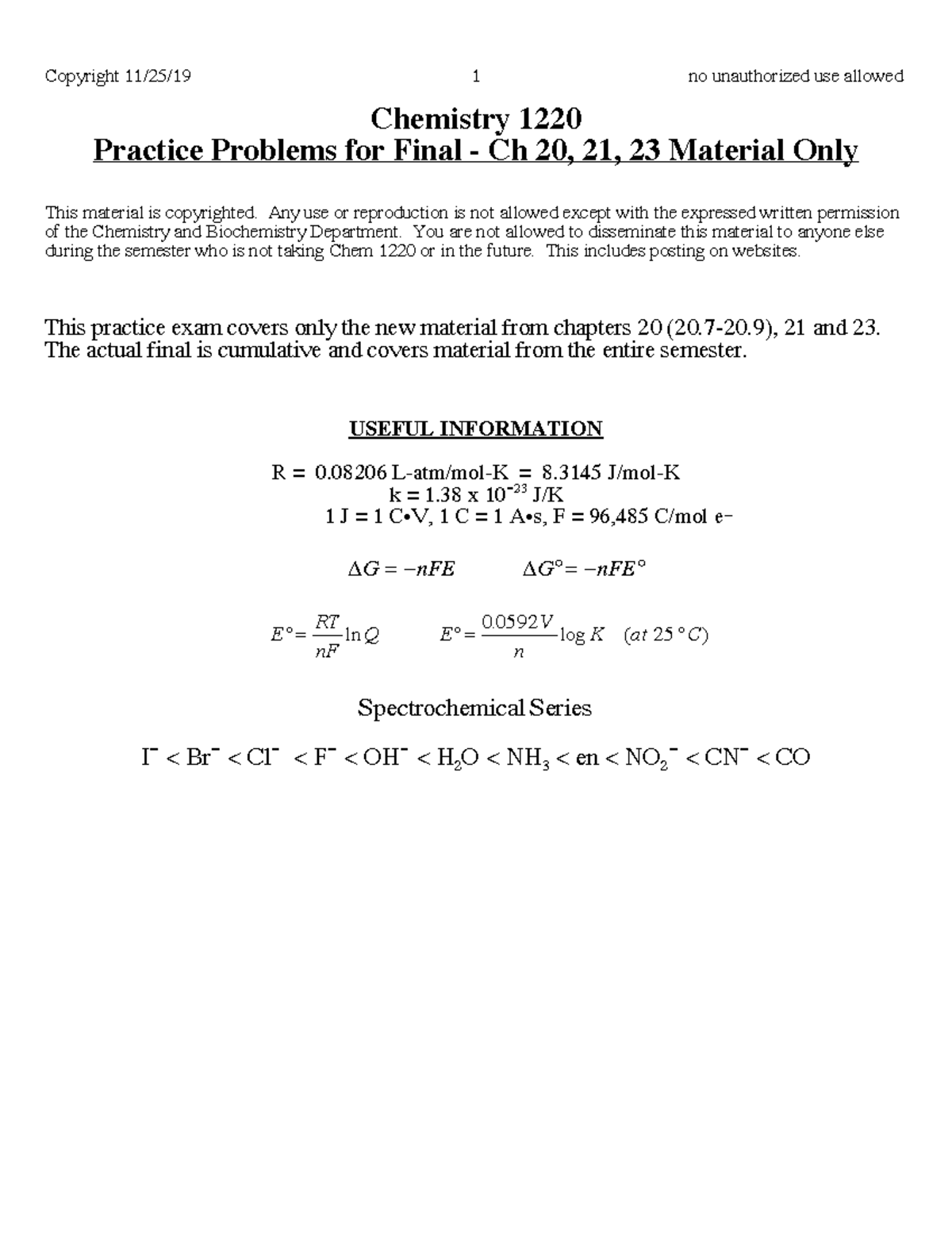 Final Exam Practice Questions - Copyright 11/25/19 1 no unauthorized ...