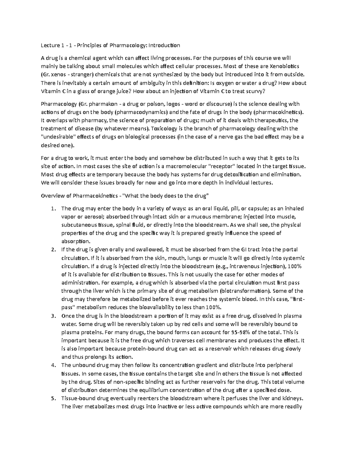 Pharmcy word - Teacher notes and discussion topic - Lecture 1 - 1 ...