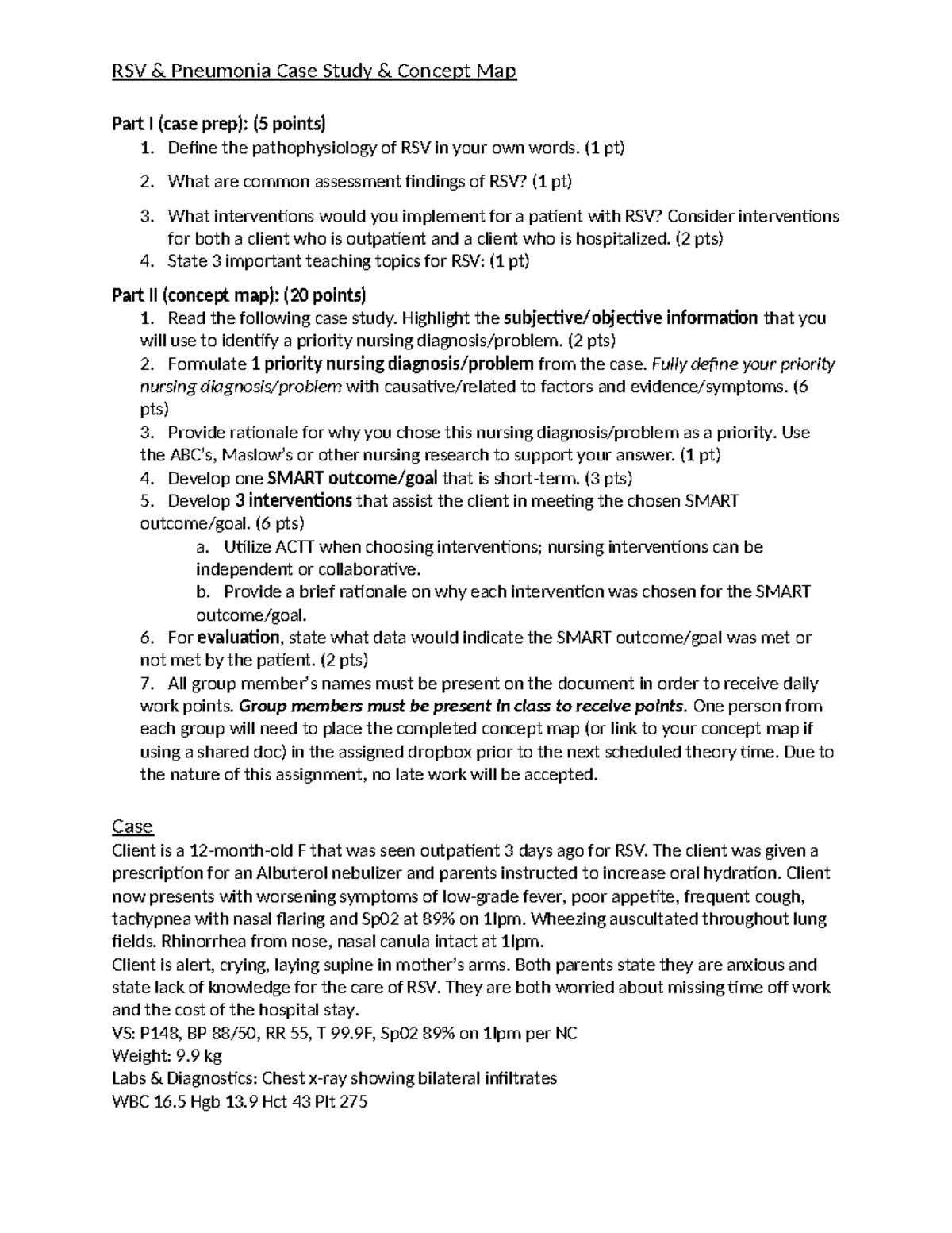 RSV - PNA Case Study Care Map - RSV & Pneumonia Case Study & Concept Map Part I (case prep ...