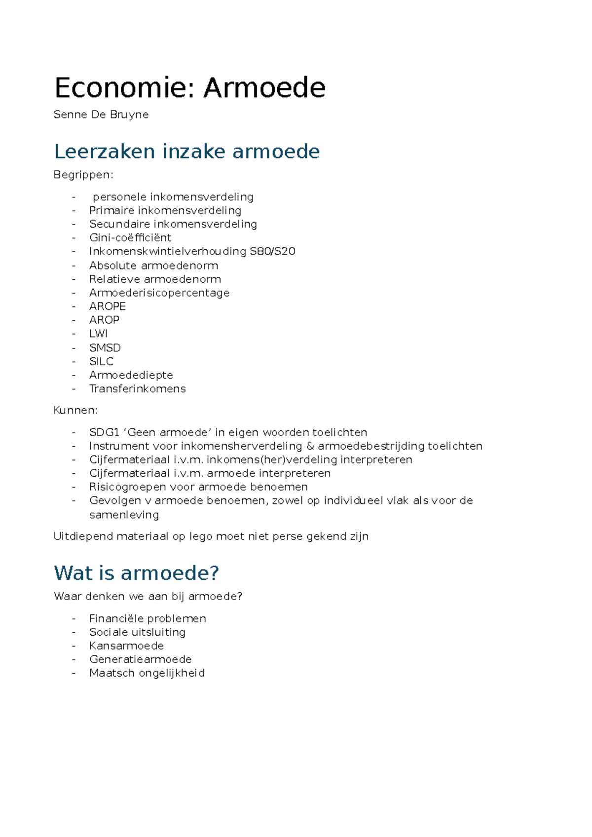 Economie armoede - Economie: Armoede Senne De Bruyne Leerzaken inzake ...
