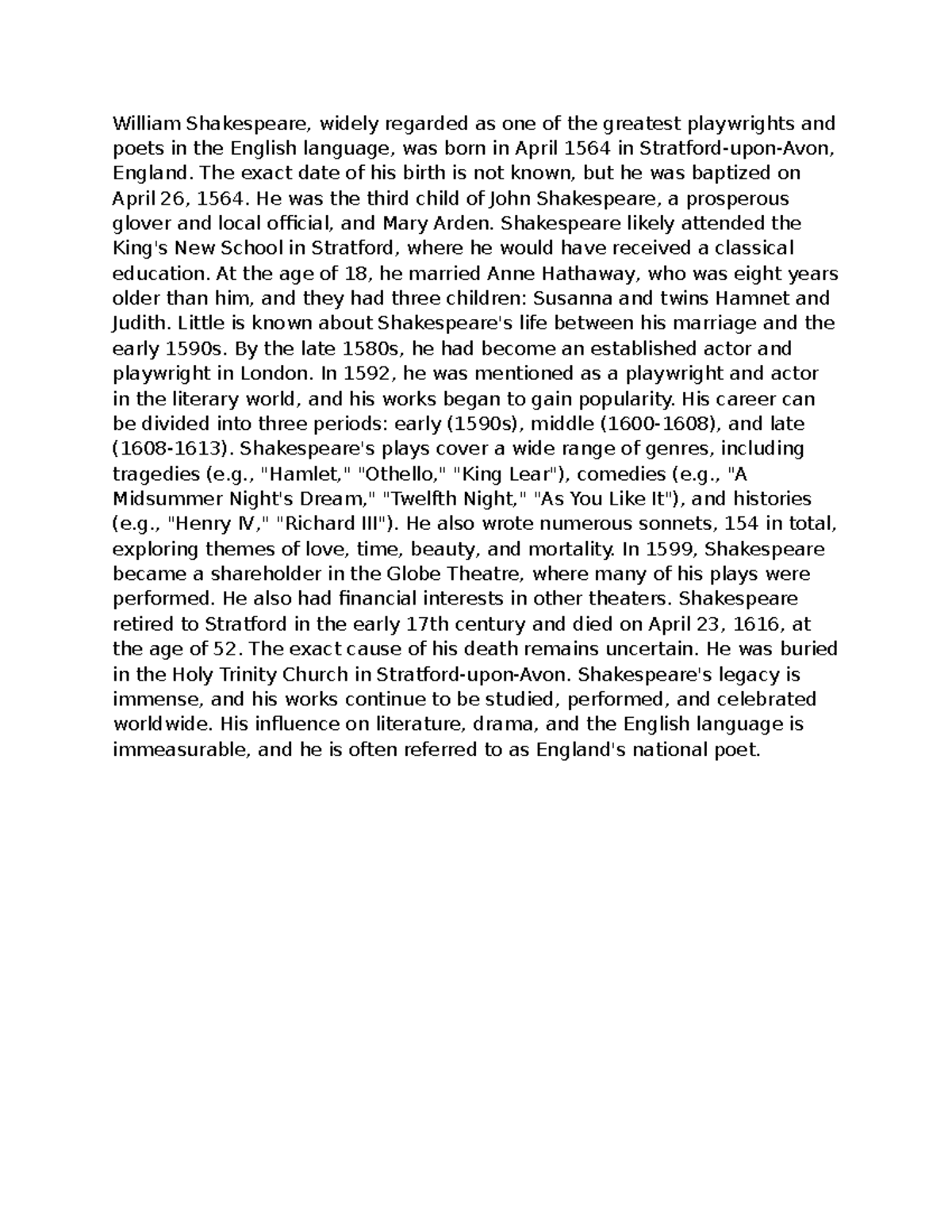 William Shakespeare - Shakespear - William Shakespeare, widely regarded ...