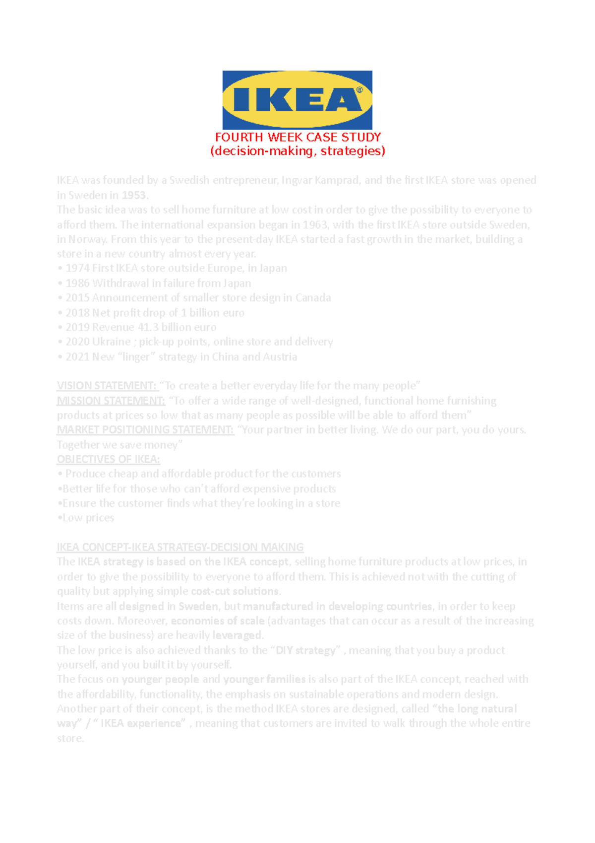 Case study: Ikea case - FOURTH WEEK CASE STUDY (decision-making ...