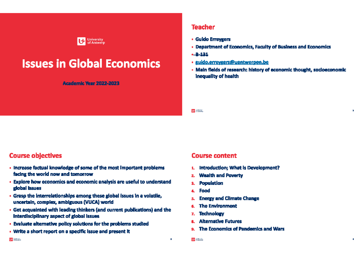 Lecture 1 issues of global economics - Issues in global economics - Studocu