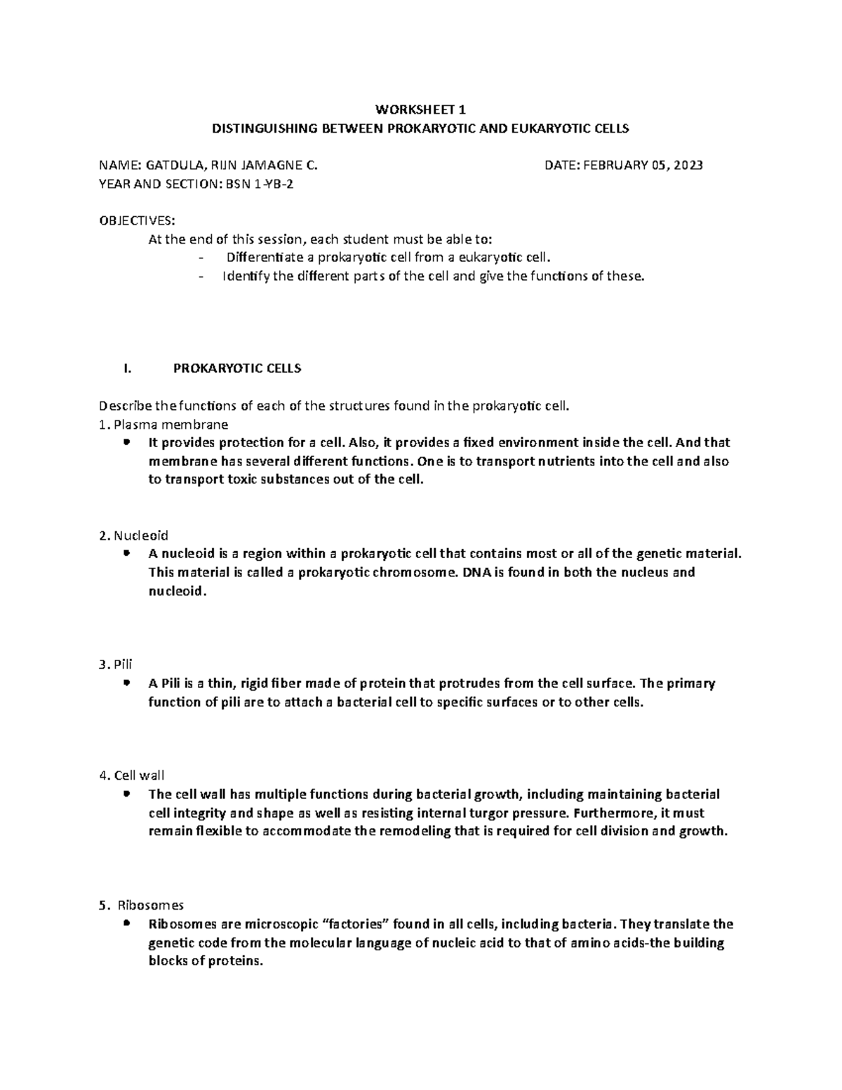 WEEK 2 Worksheet Eukaryotic and prokaryotic cells - WORKSHEET 1 ...